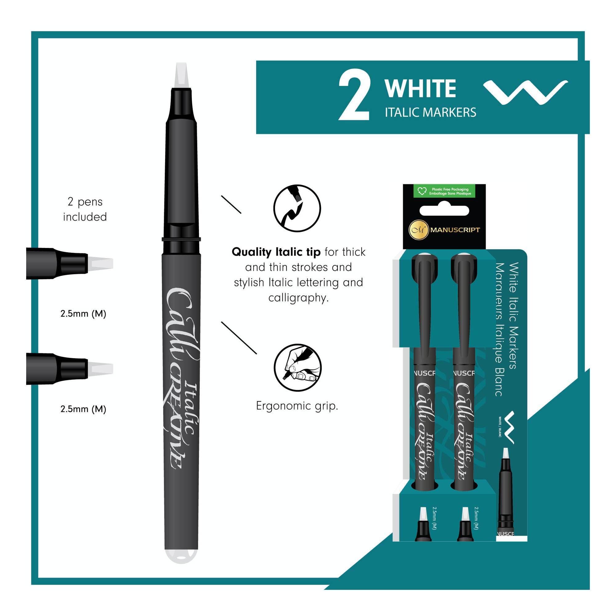 Manuscript Callicreative White Italic Markers 2 Pack | Hobbycraft