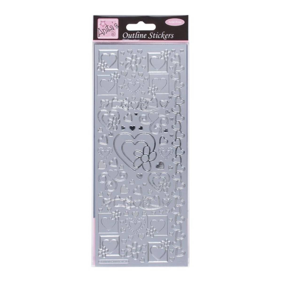 Outline Stickers Hearts Silver | Hobbycraft