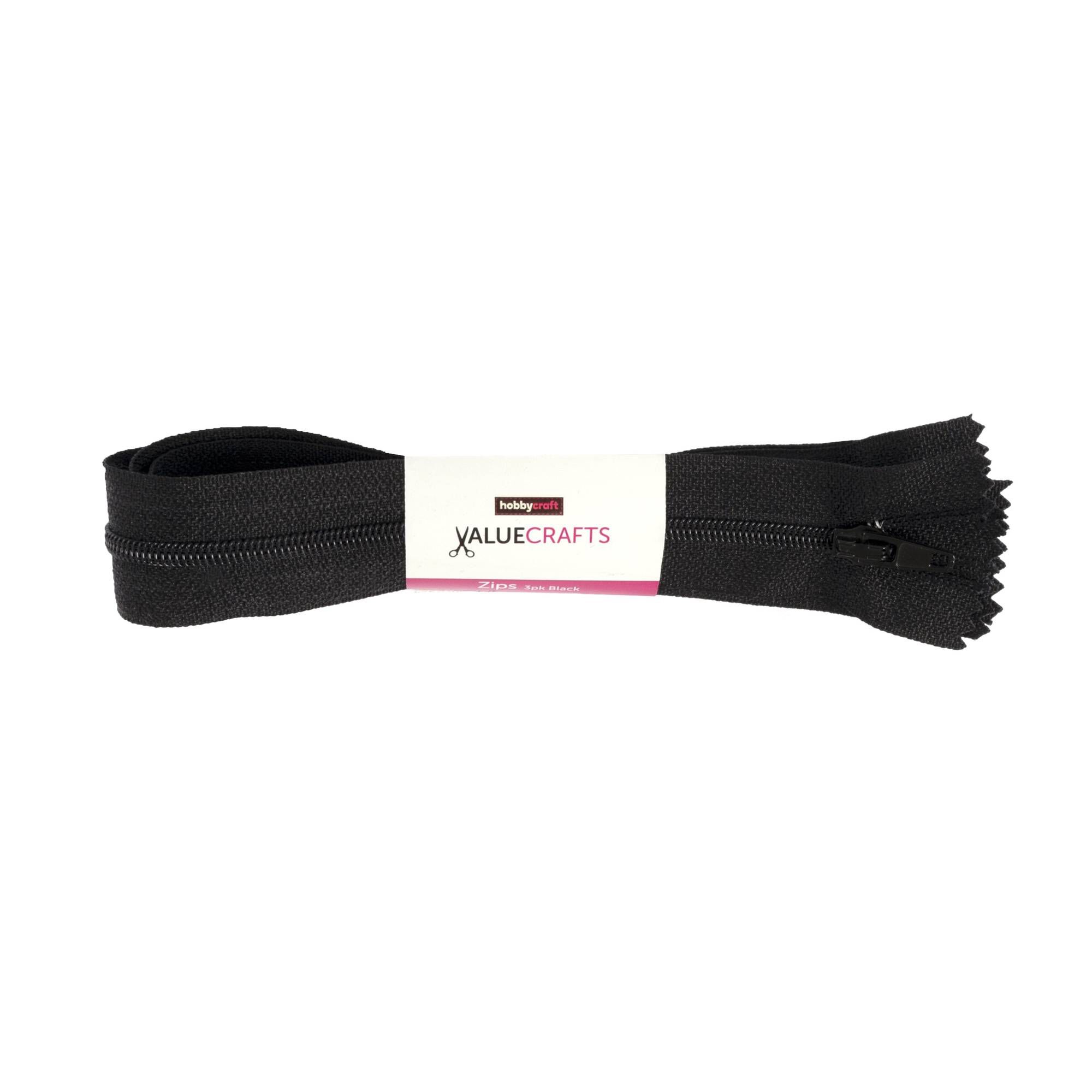 Valuecrafts Black Zips 27cm 3 Pack | Hobbycraft