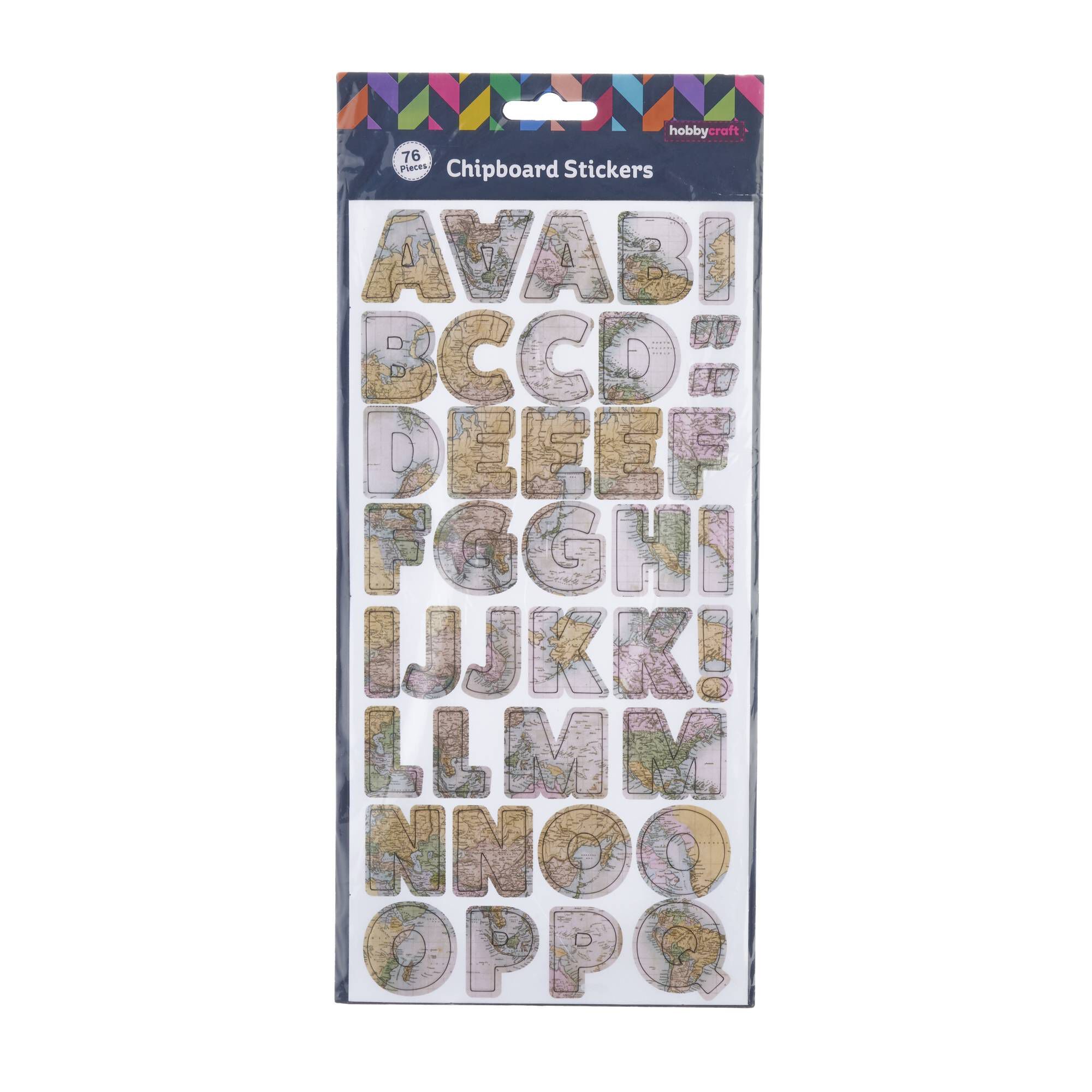 Map Alphabet Chipboard Stickers 76 Pieces | Hobbycraft