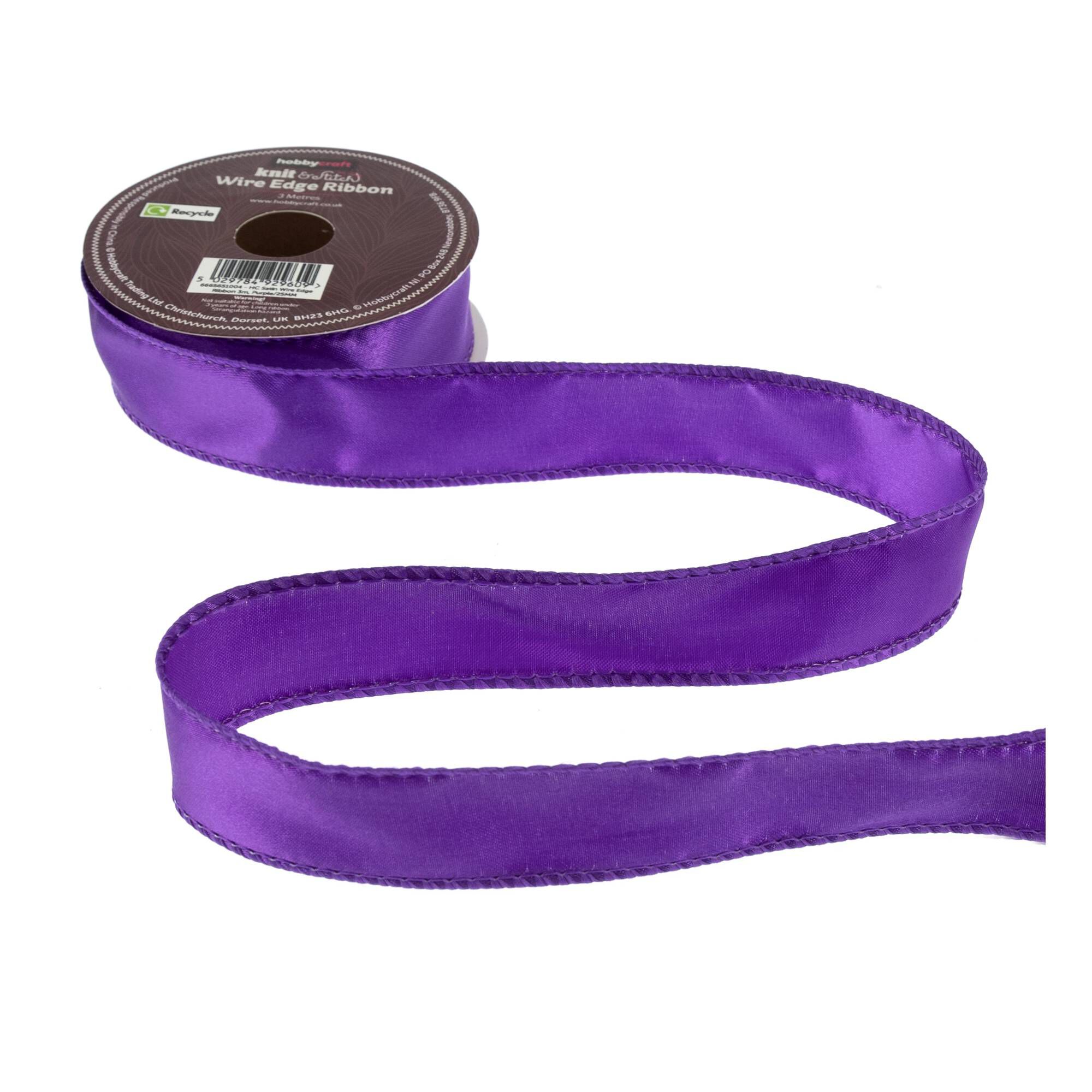 Purple Wire Edge Satin Ribbon 25mm x 3m | Hobbycraft