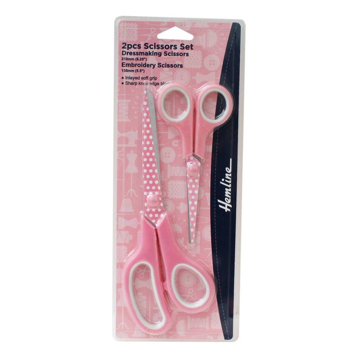 Hemline Dotty Pink Soft Grip Scissors Set 2 Pieces | Hobbycraft