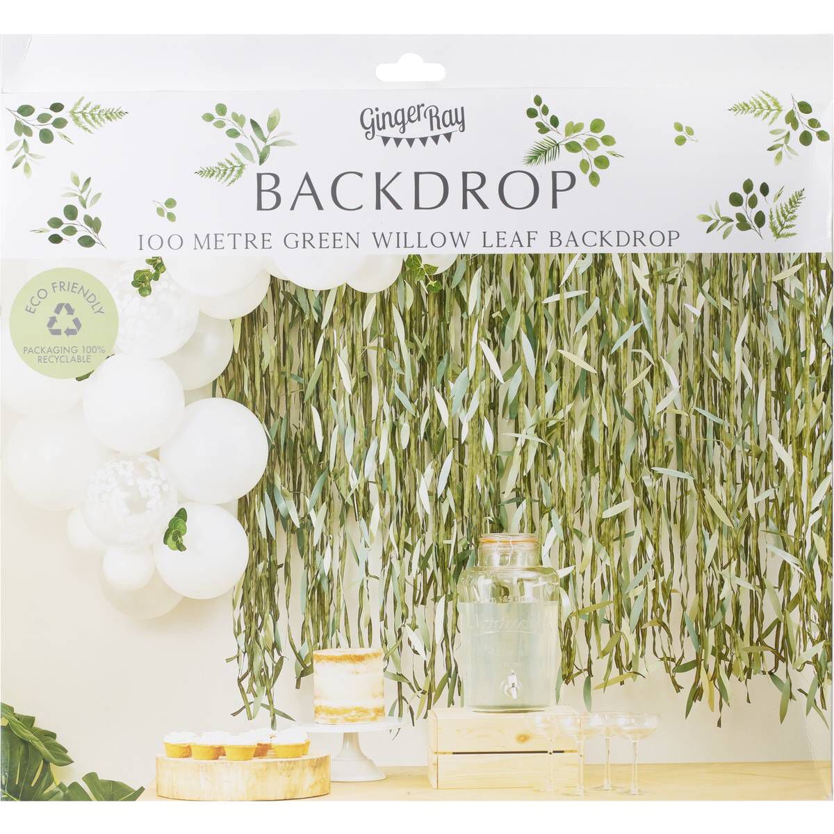 Ginger Ray Leaf Ribbon Backdrop 100m | Hobbycraft