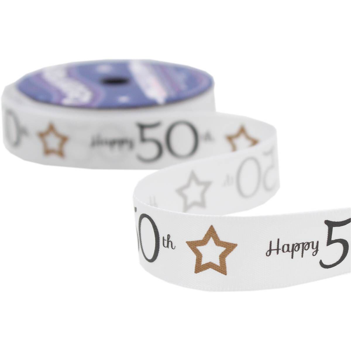 Happy 50th Satin Ribbon 16mm x 4m | Hobbycraft