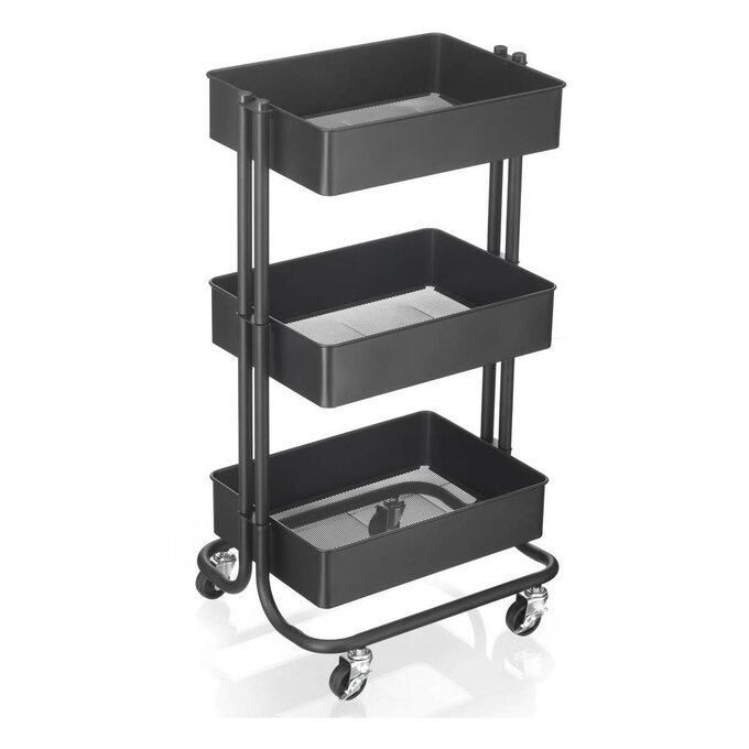 Matte Black Three Tier Storage Trolley | Hobbycraft