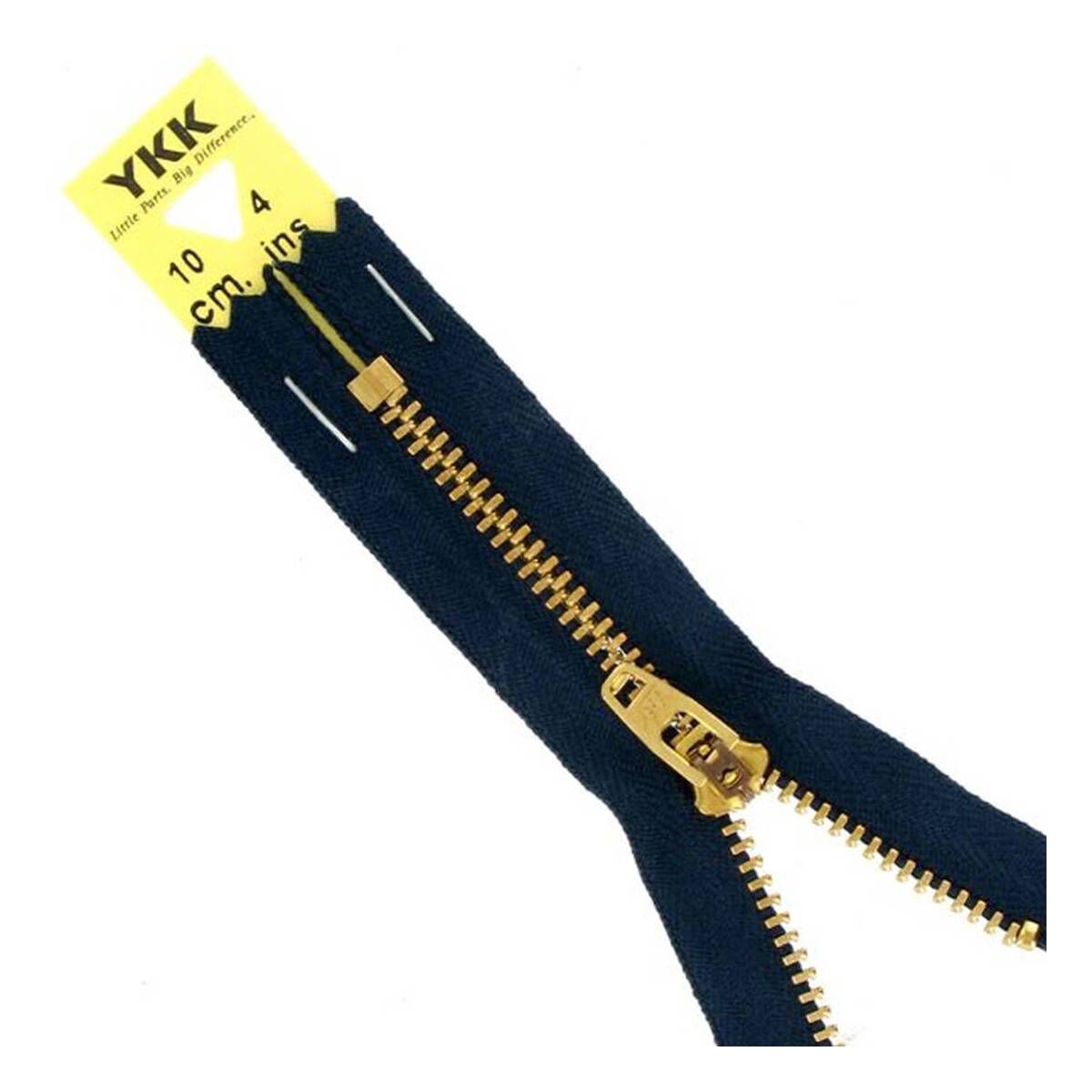 YKK Navy Blue Brass Jeans Zip 10cm | Hobbycraft