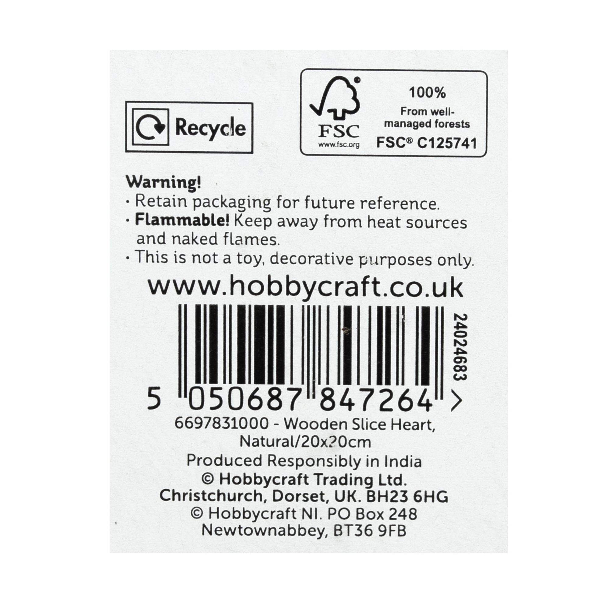 Wooden Heart Slice 20cm | Hobbycraft