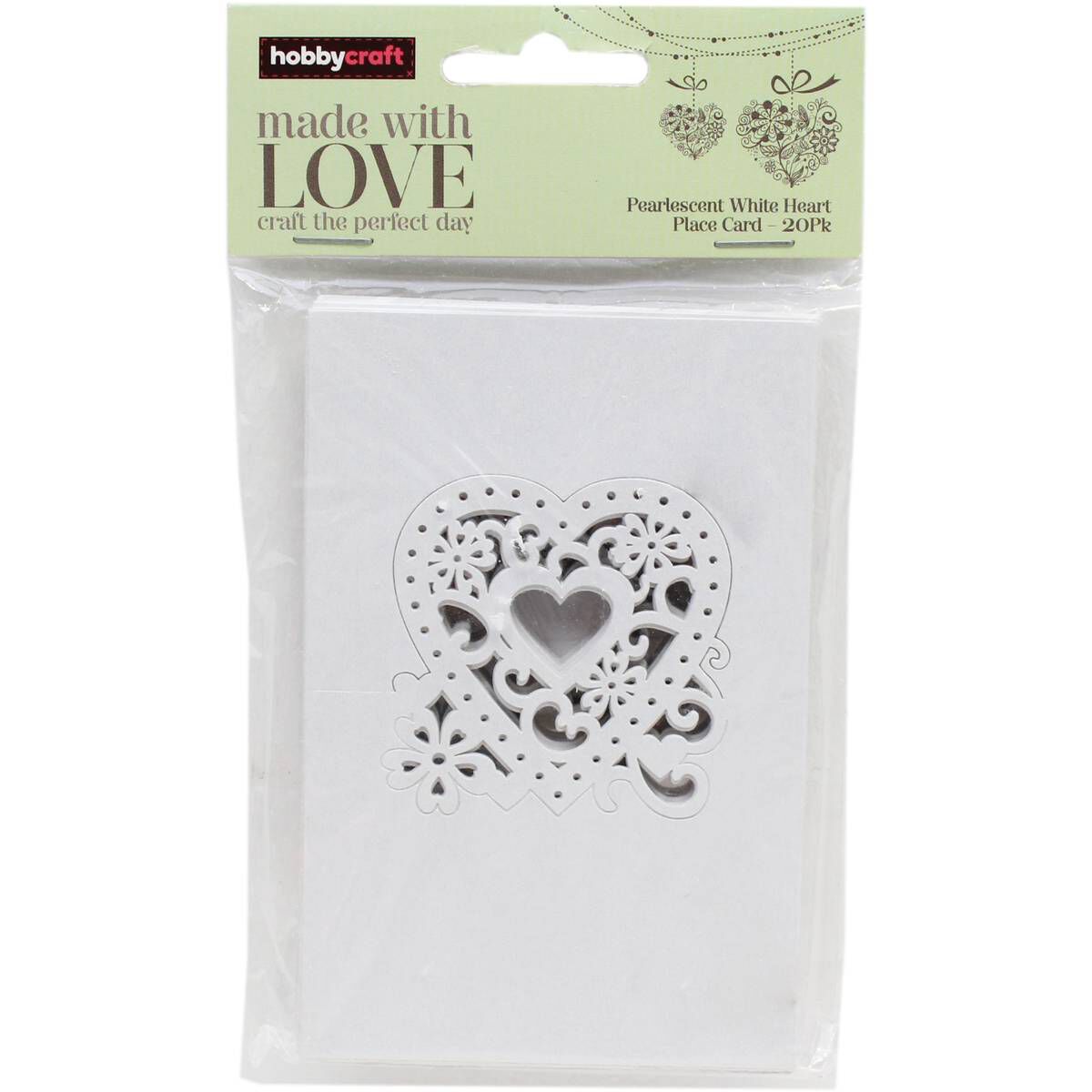 White Pearlescent Heart Place Cards 20 Pack | Hobbycraft