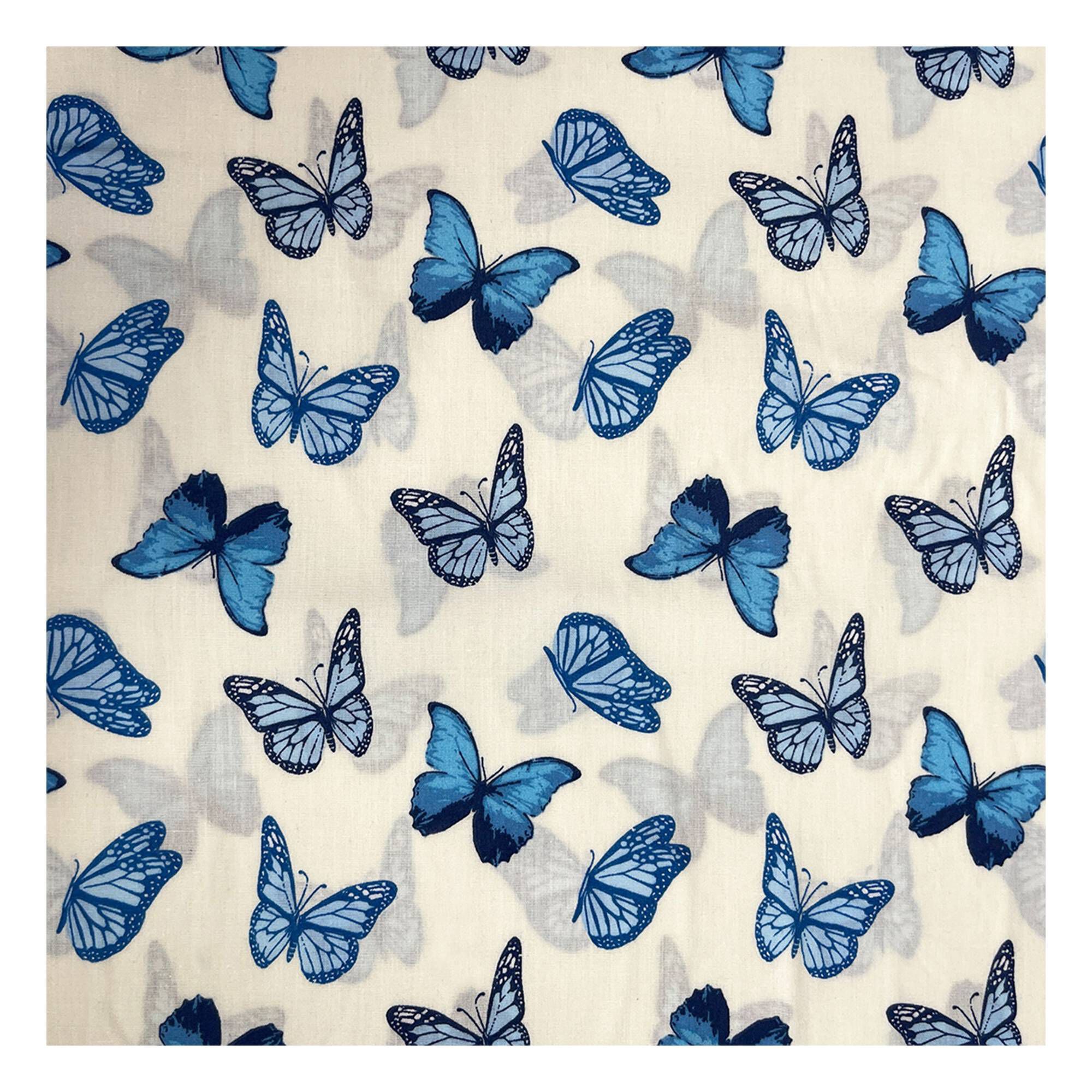 Blue Butterflies Polycotton Fabric by the Metre | Hobbycraft