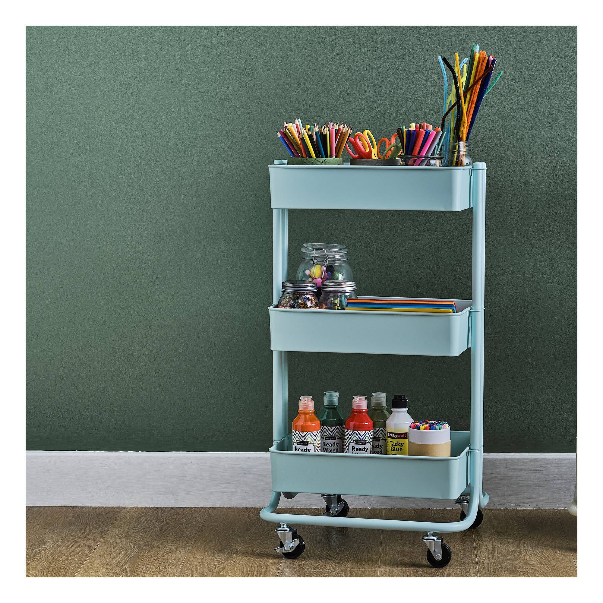 Mint Green Three Tier Storage Trolley | Hobbycraft