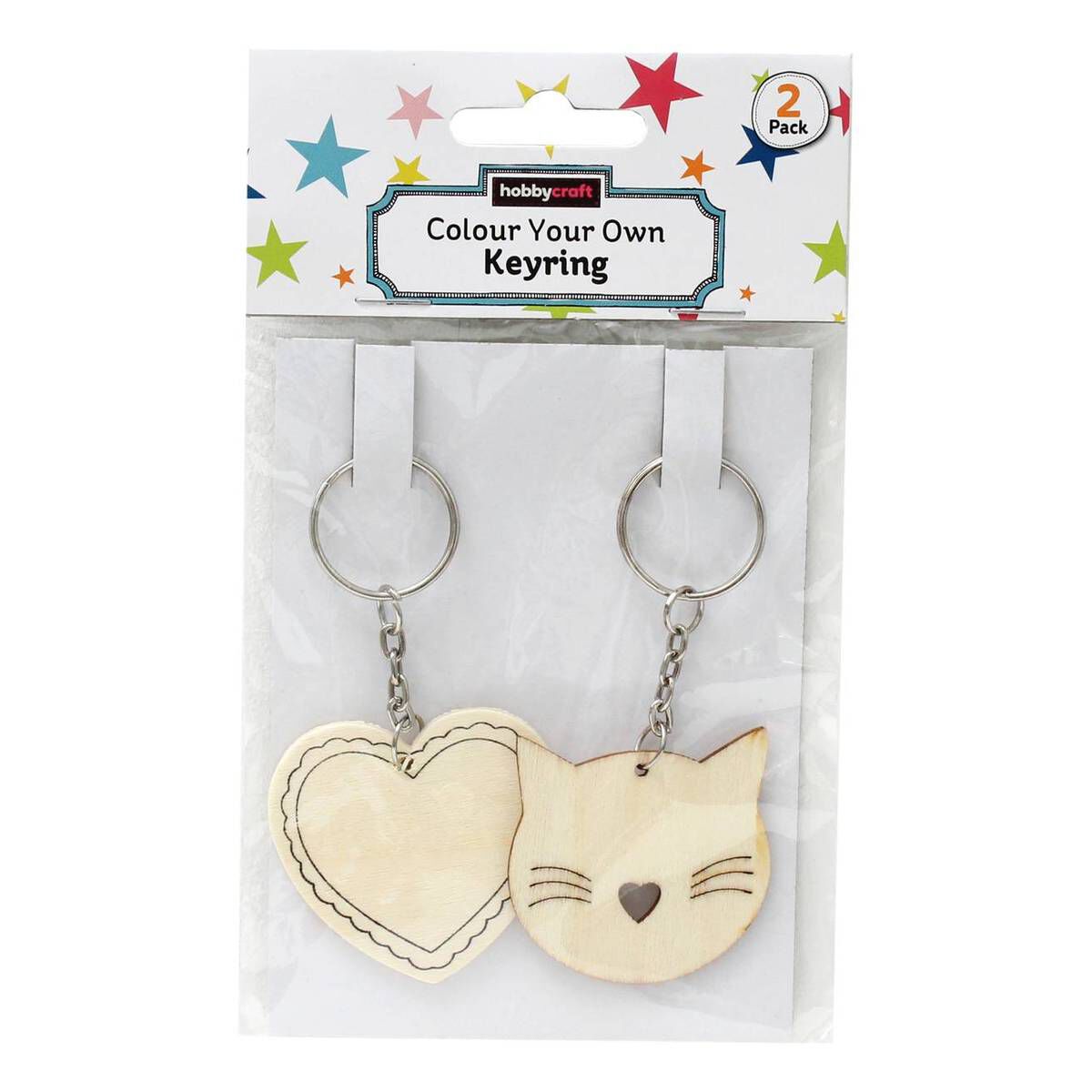 Colour Your Own Heart and Cat Wooden Keyring 2 Pack | Hobbycraft