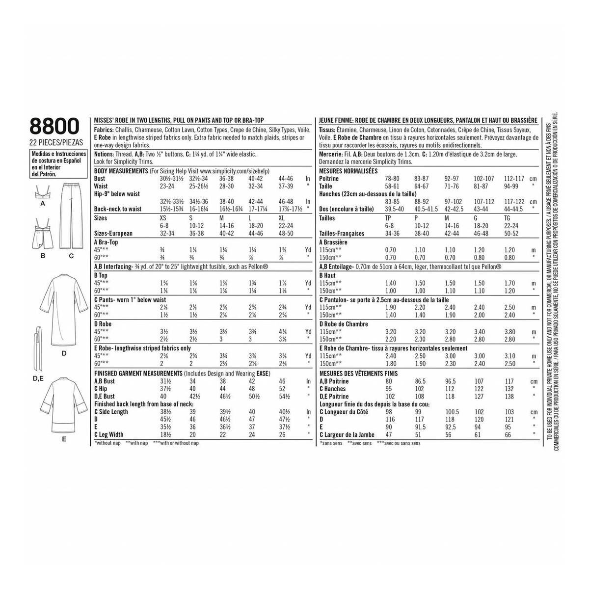 Simplicity Robe and Separates Sewing Pattern 8800 (XS-XL) | Hobbycraft