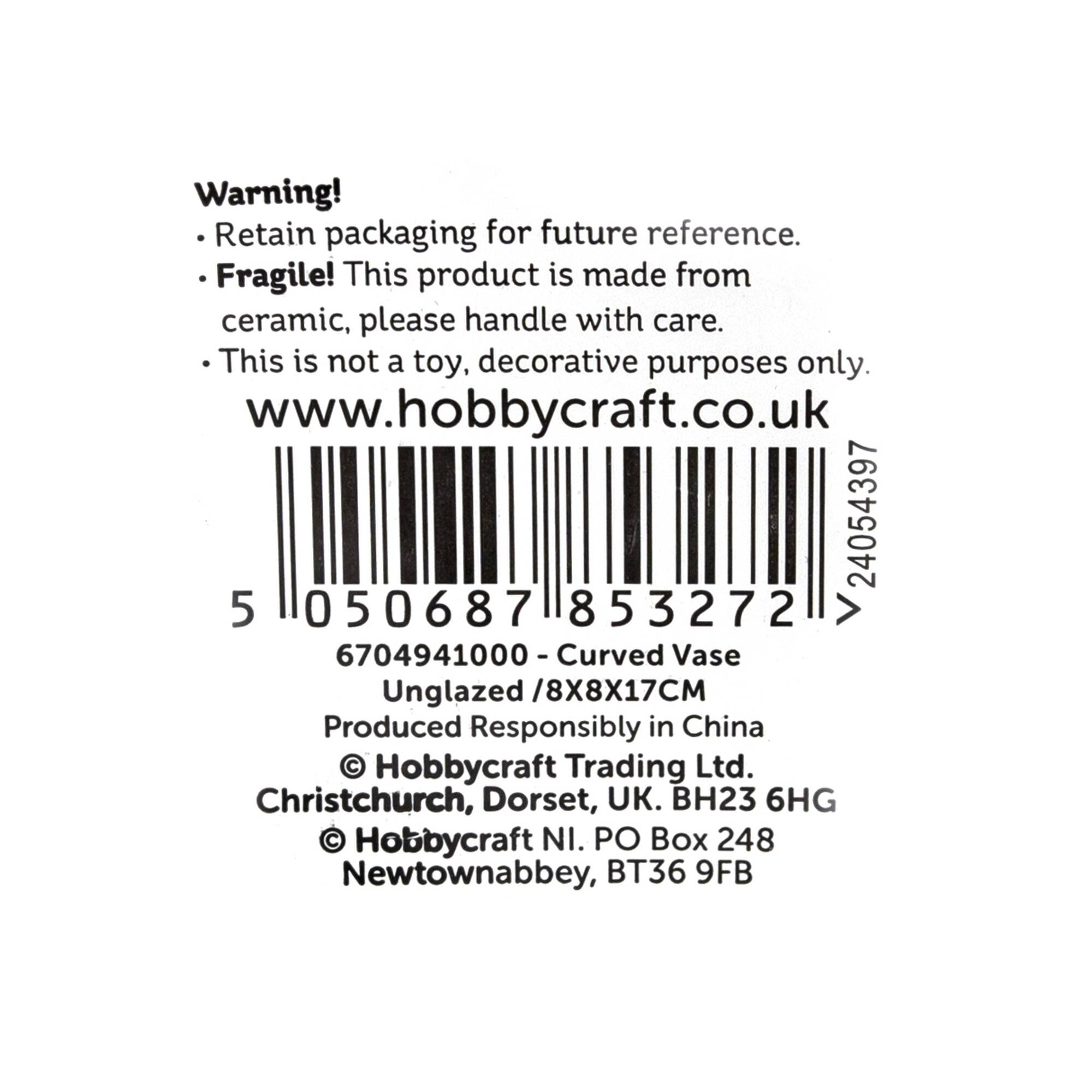 Ceramic Curved Vase 8cm x 17cm | Hobbycraft