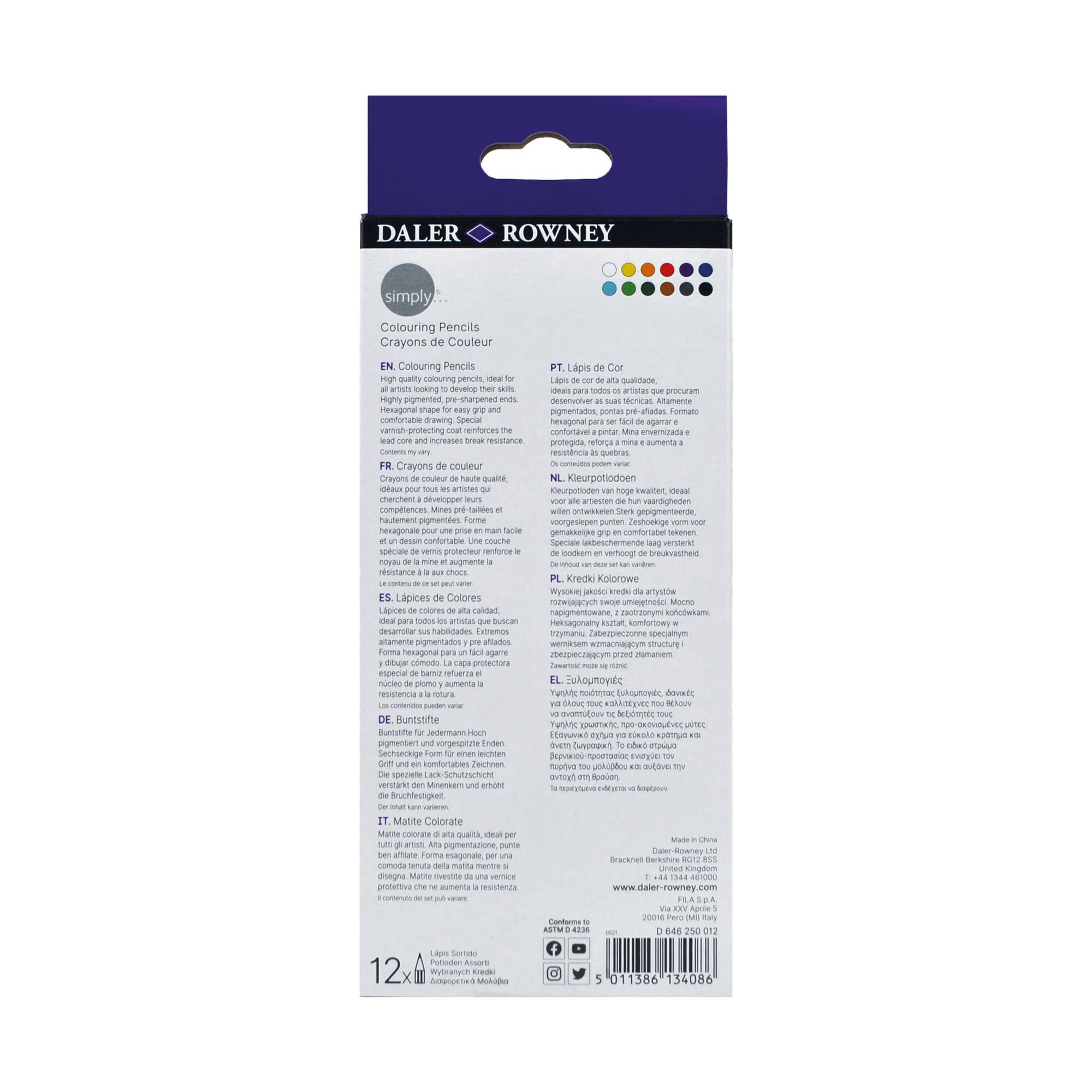 Daler-Rowney Simply Colouring Pencils 12 Pack | Hobbycraft