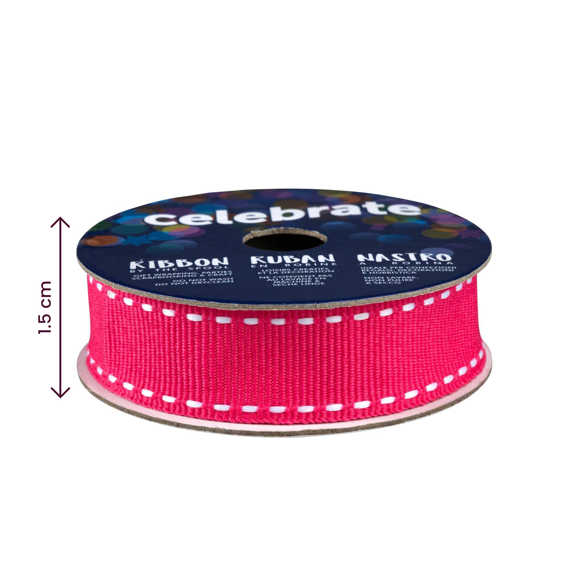 Hot Pink Grosgrain Running Stitch Ribbon 15mm x 4m | Hobbycraft