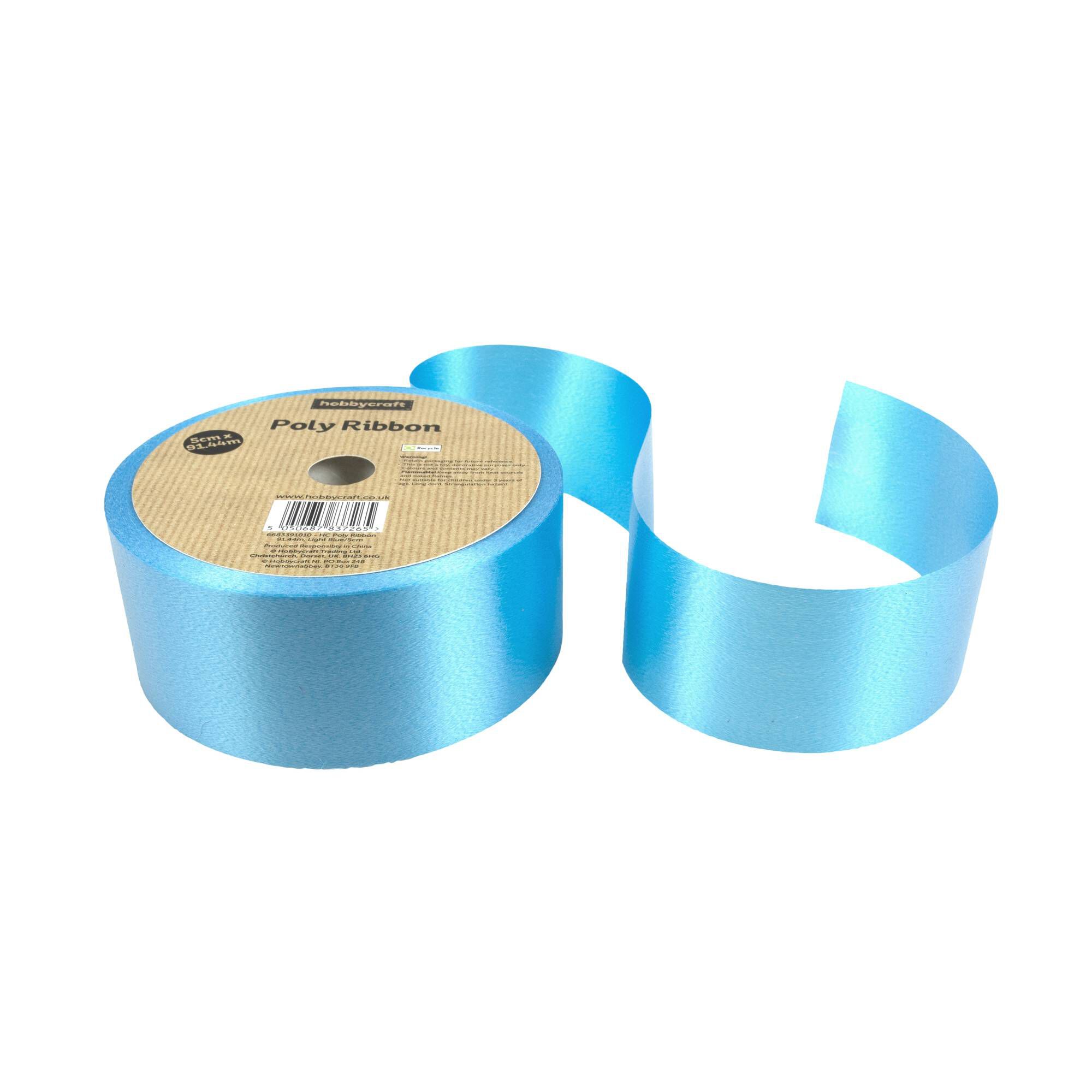 Light Blue Poly Ribbon 5cm x 91m | Hobbycraft
