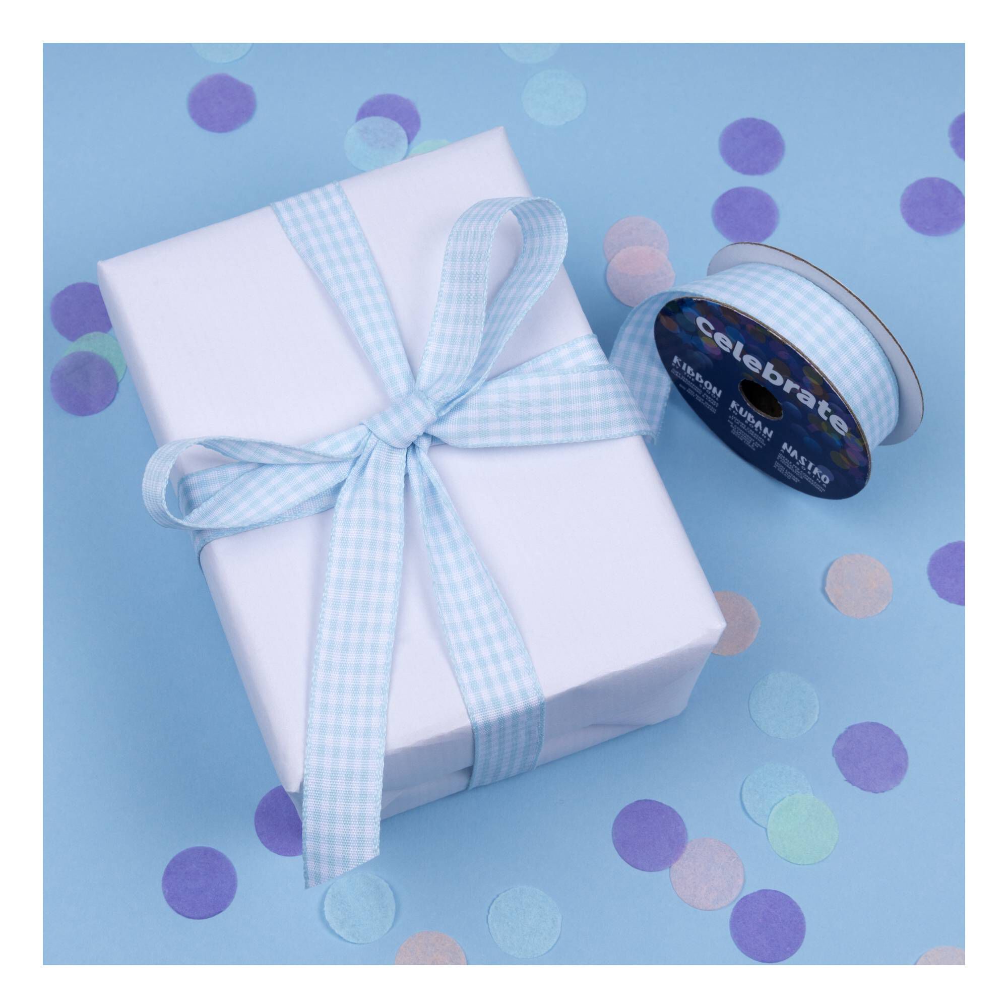 Light Blue Gingham Ribbon 15mm x 4m | Hobbycraft