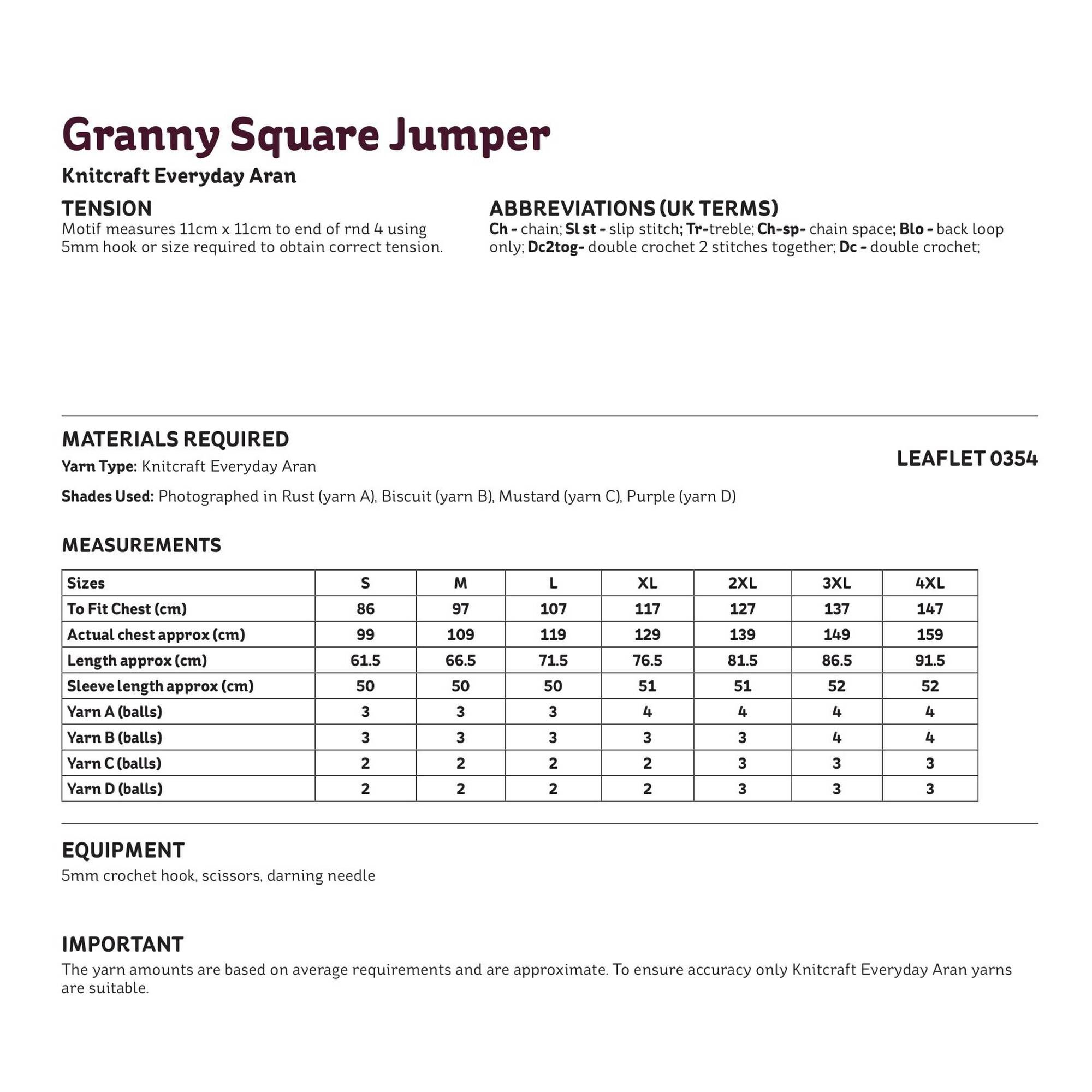 Knitcraft Granny Square Jumper Digital Pattern 0354 | Hobbycraft