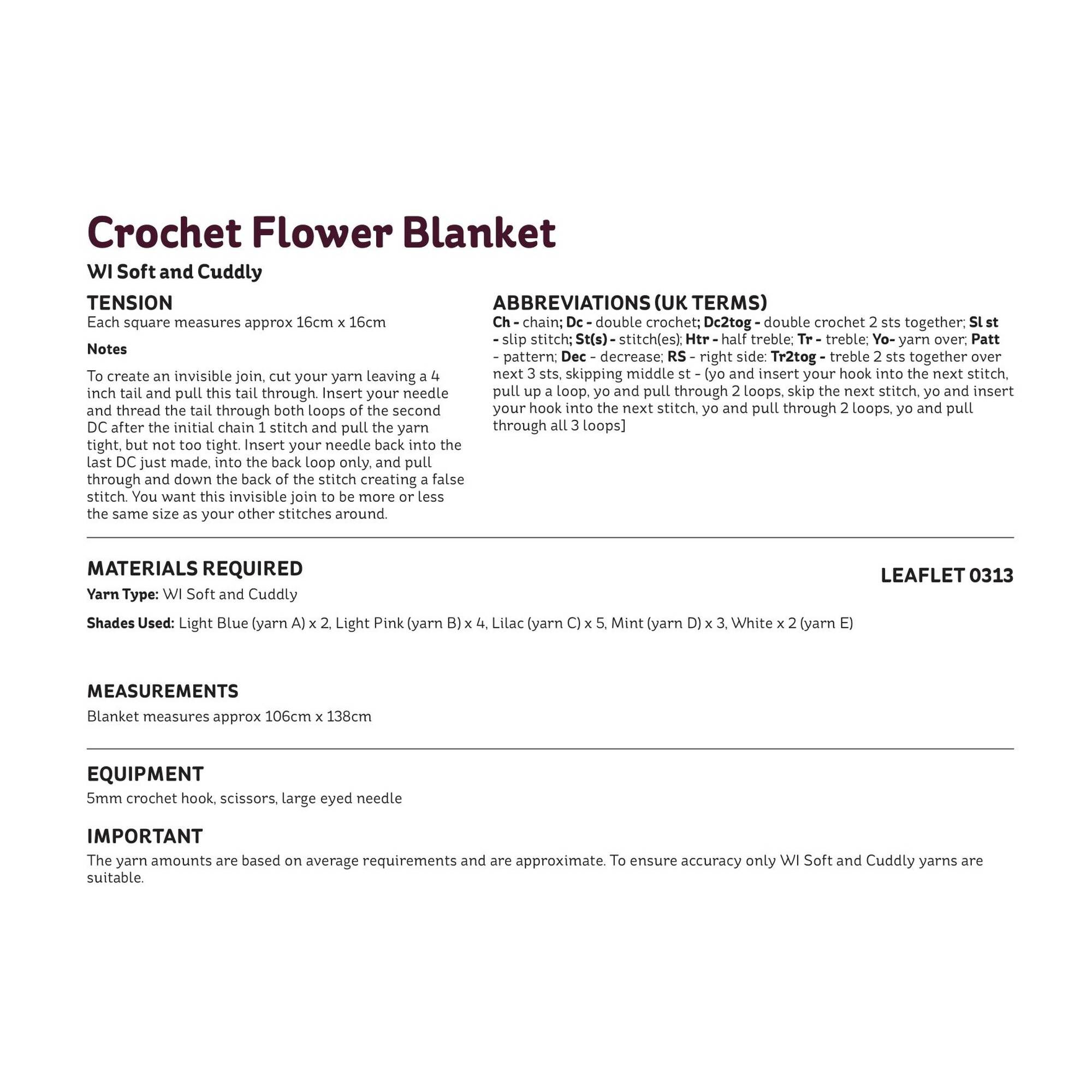 Knitcraft Crochet Flower Blanket Digital Pattern 0313 | Hobbycraft