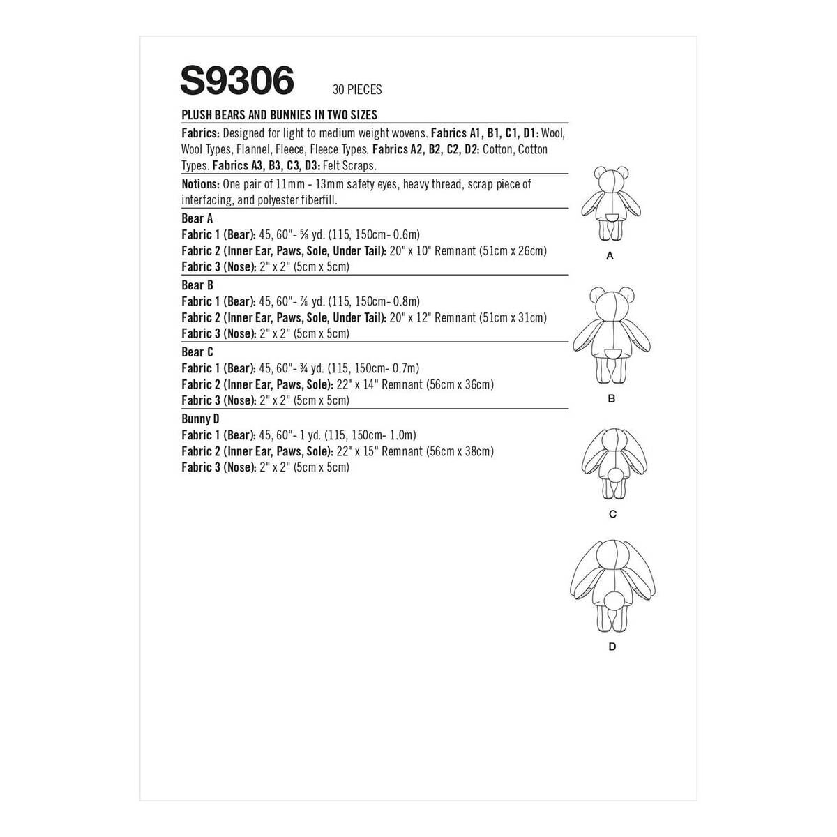 Simplicity Plush Bears and Bunnies Sewing Pattern S9306 | Hobbycraft
