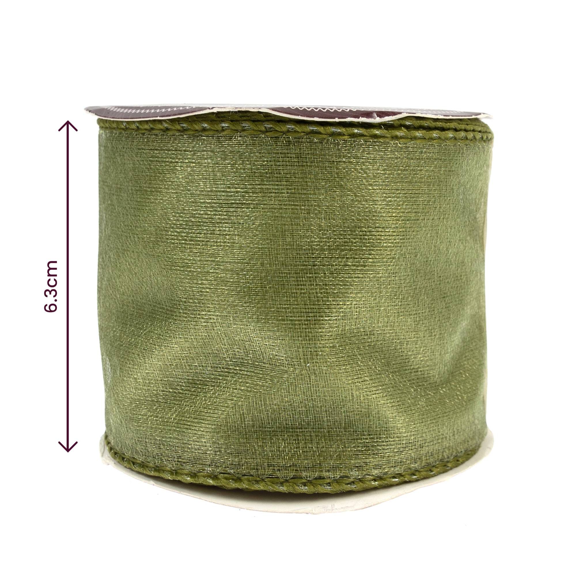 Green Wire Edge Organza Ribbon 63mm x 3m | Hobbycraft