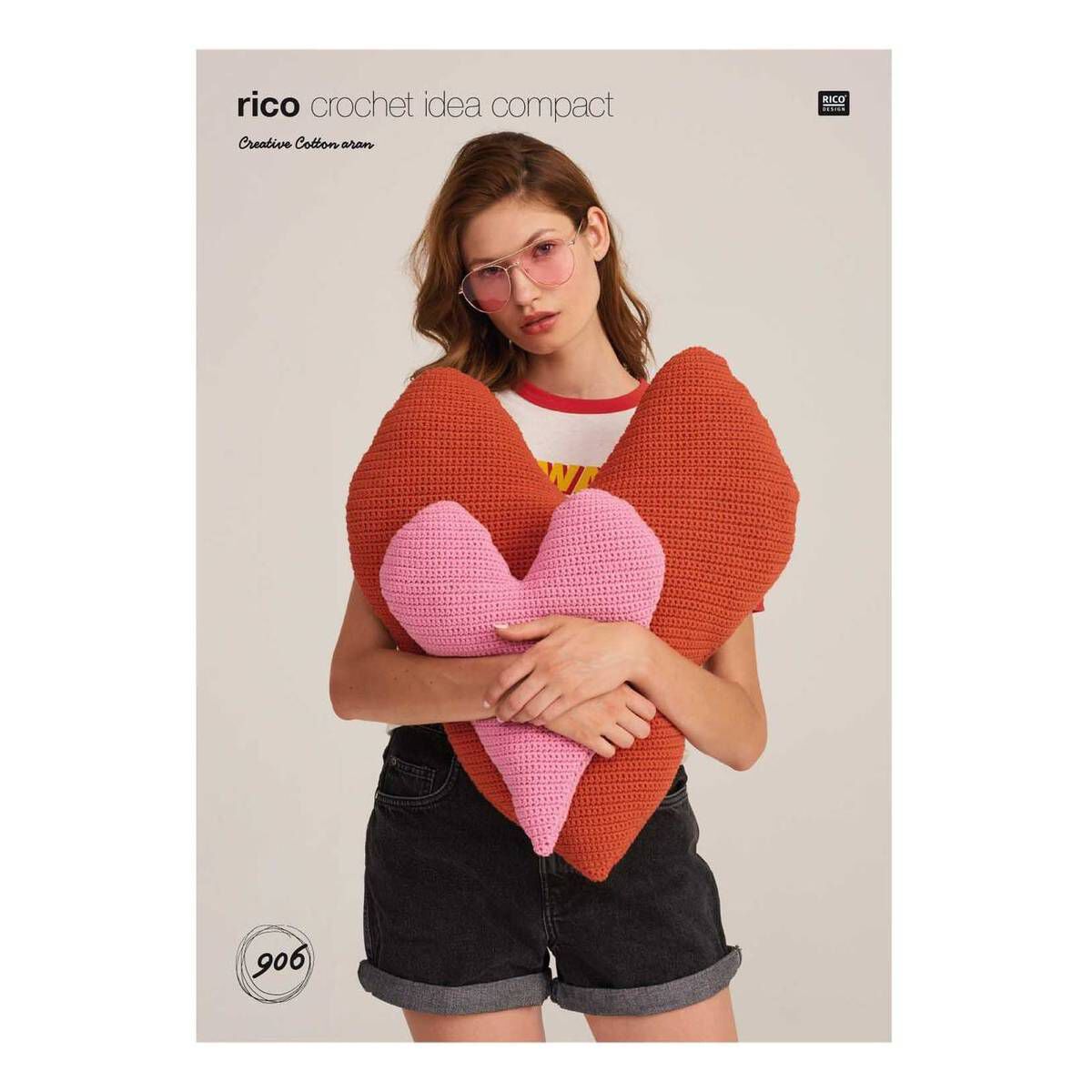 Rico Creative Cotton Aran Heart Cushion Digital Pattern 906 | Hobbycraft