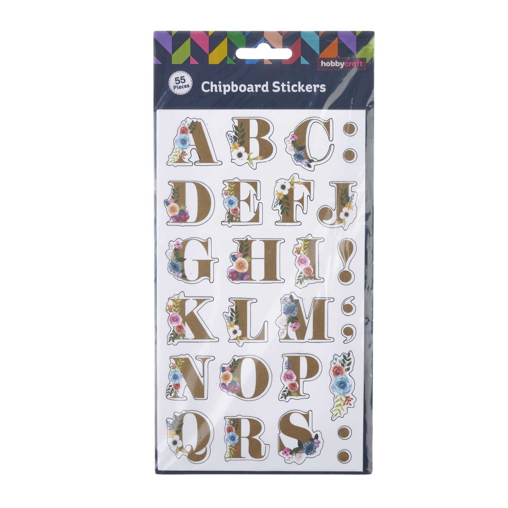 Floral Alphabet Chipboard Stickers 55 Pieces | Hobbycraft
