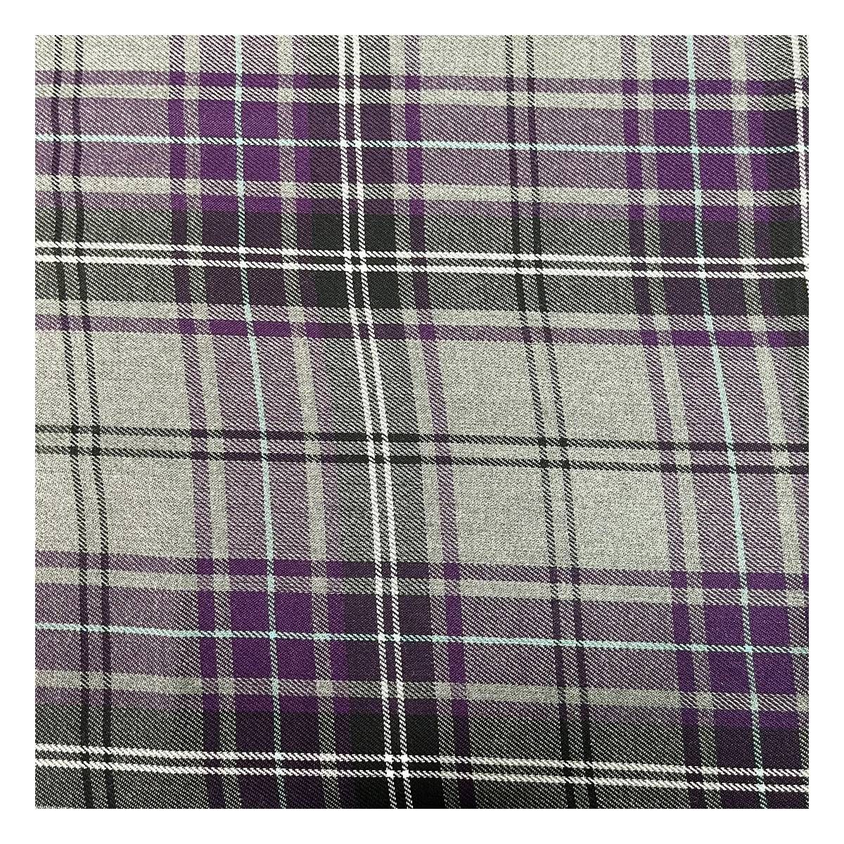 Grey and Purple Poly Viscose Tartan Fabric by the Metre | Hobbycraft