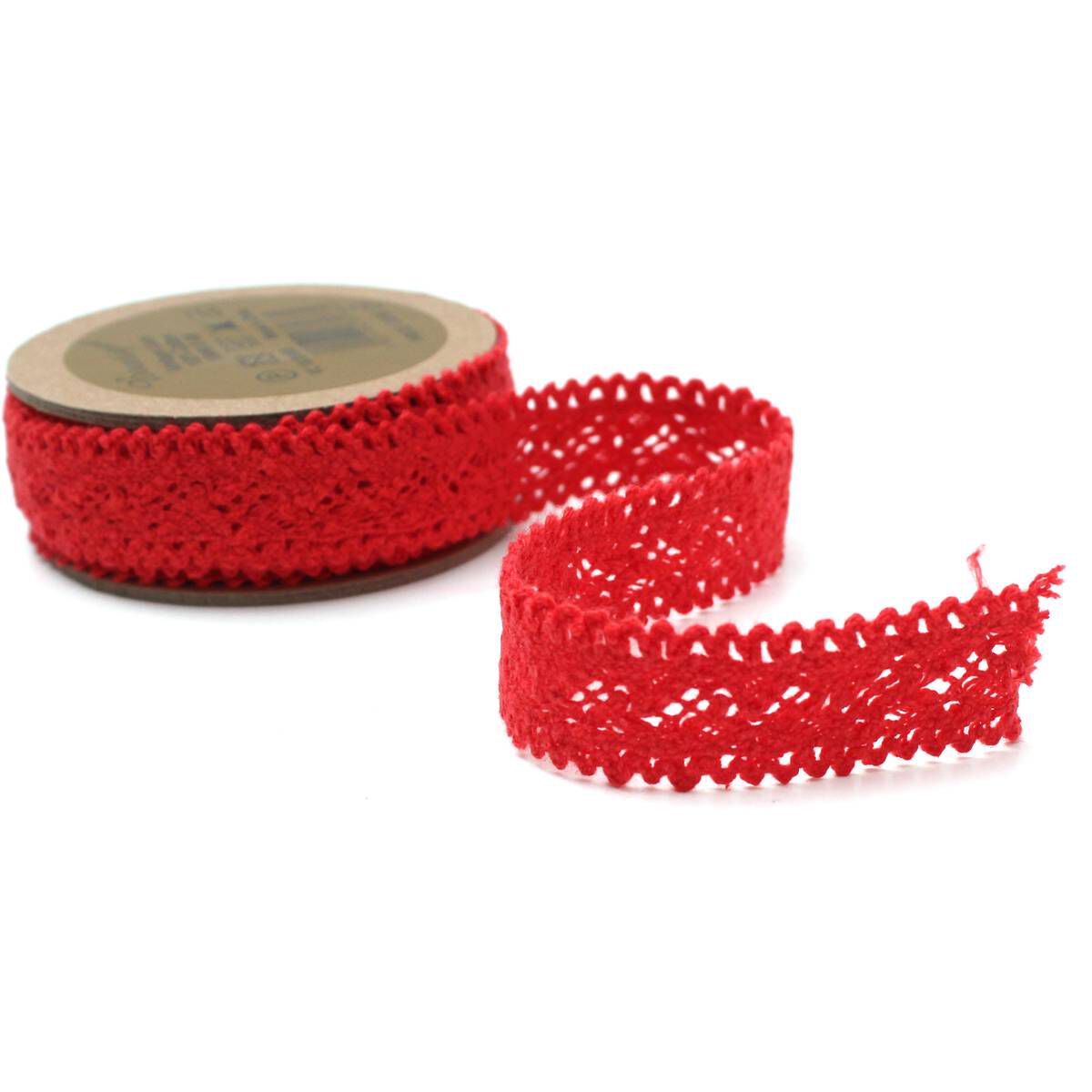 Red Cotton Lace Ribbon 18mm x 5m | Hobbycraft