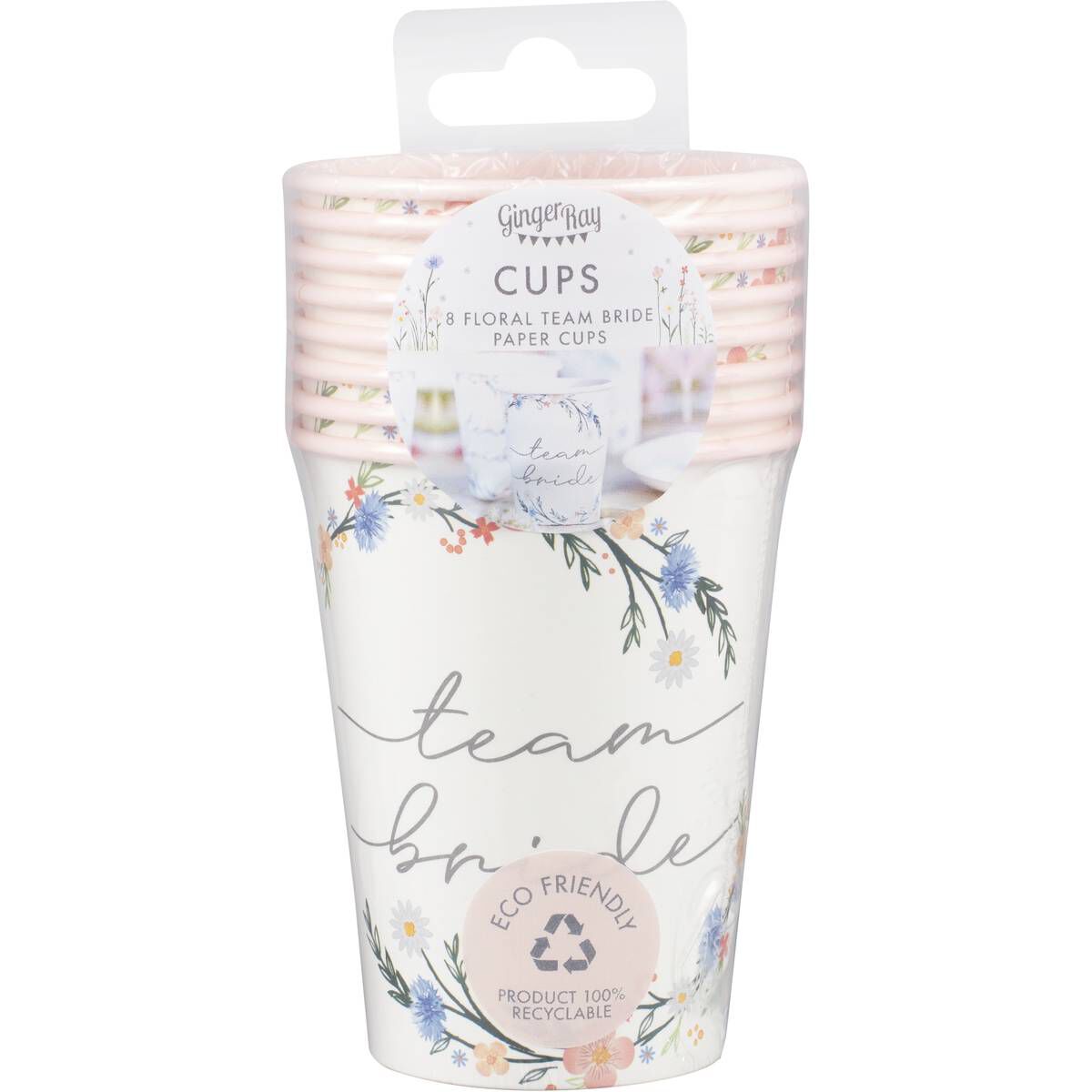 Ginger Ray Floral Team Bride Paper Cups 8 Pack | Hobbycraft
