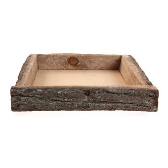 Natural Wash Bark Wooden Tray 25cm x 25cm x 4cm | Hobbycraft