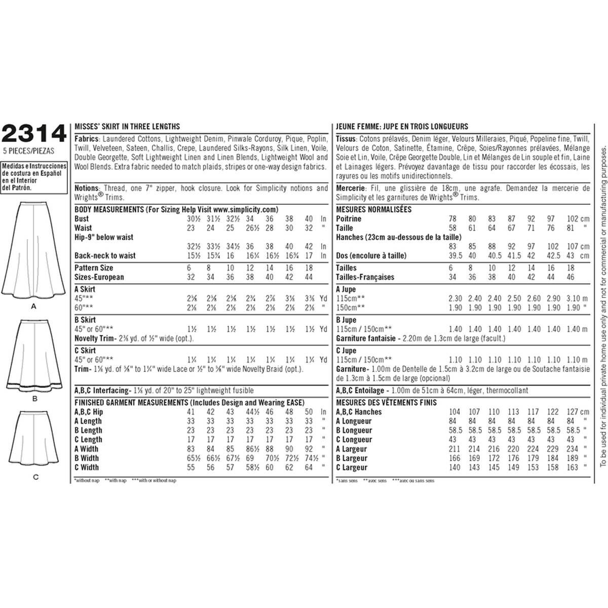 Simplicity Learn to Sew Ladies' Skirt Sewing Pattern 2314 | Hobbycraft