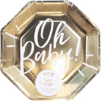Ginger Ray Oh Baby Paper Plates 8 Pack | Hobbycraft