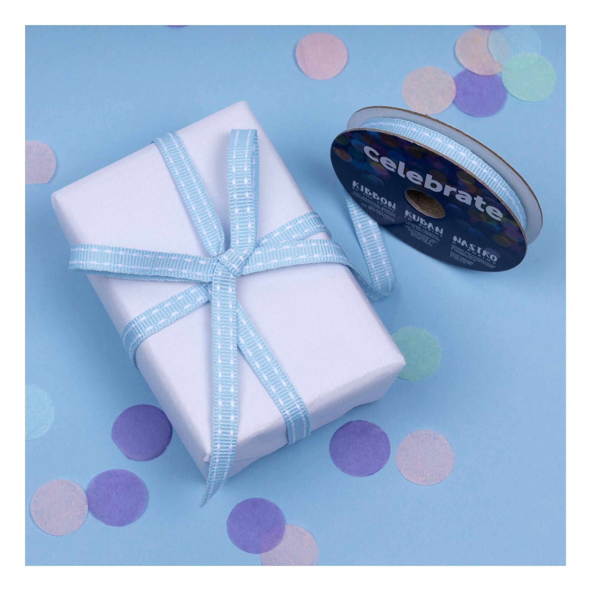 Baby Blue Grosgrain Running Stitch Ribbon 6mm x 5m | Hobbycraft