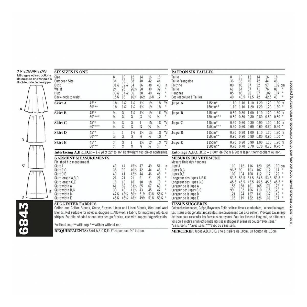 New Look Women’s Skirt Sewing Pattern 6843 | Hobbycraft