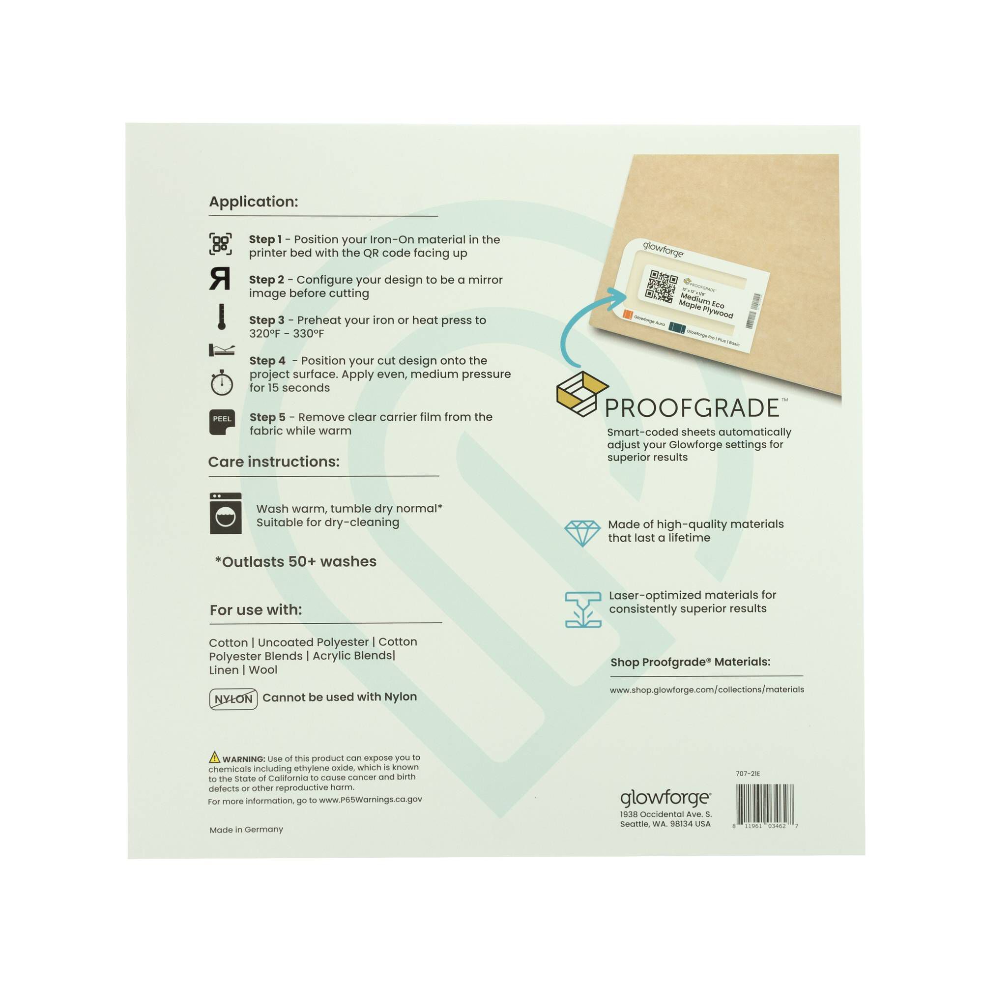 Glowforge Proofgrade White Eco Iron-On 12 x 12 Inches 3 Pack | Hobbycraft