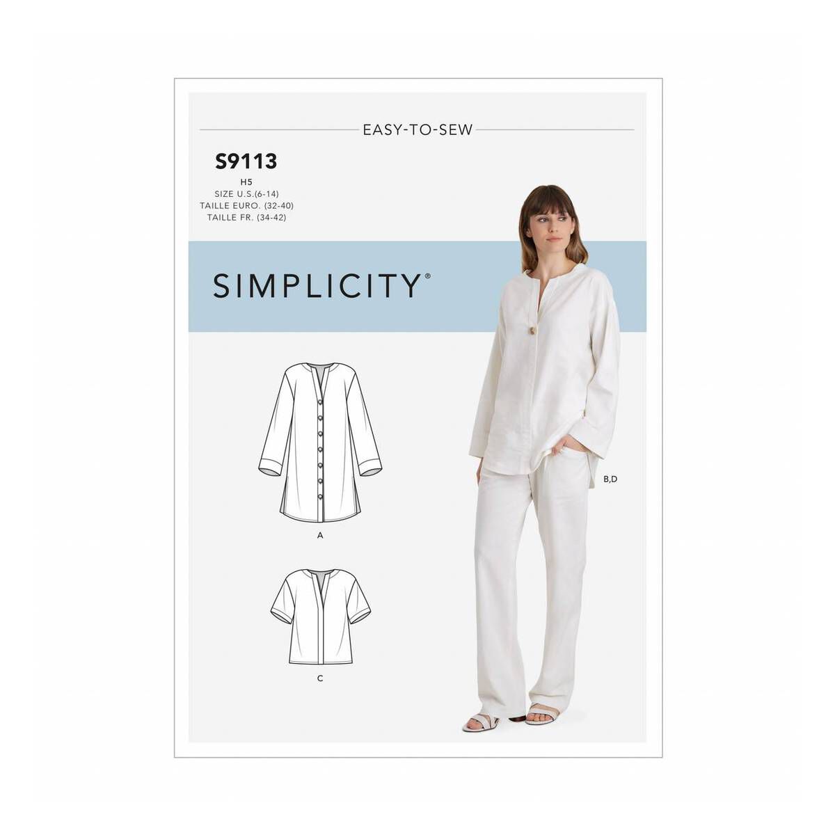 Simplicity Tunic and Trousers Sewing Pattern S9113 (6-14) | Hobbycraft