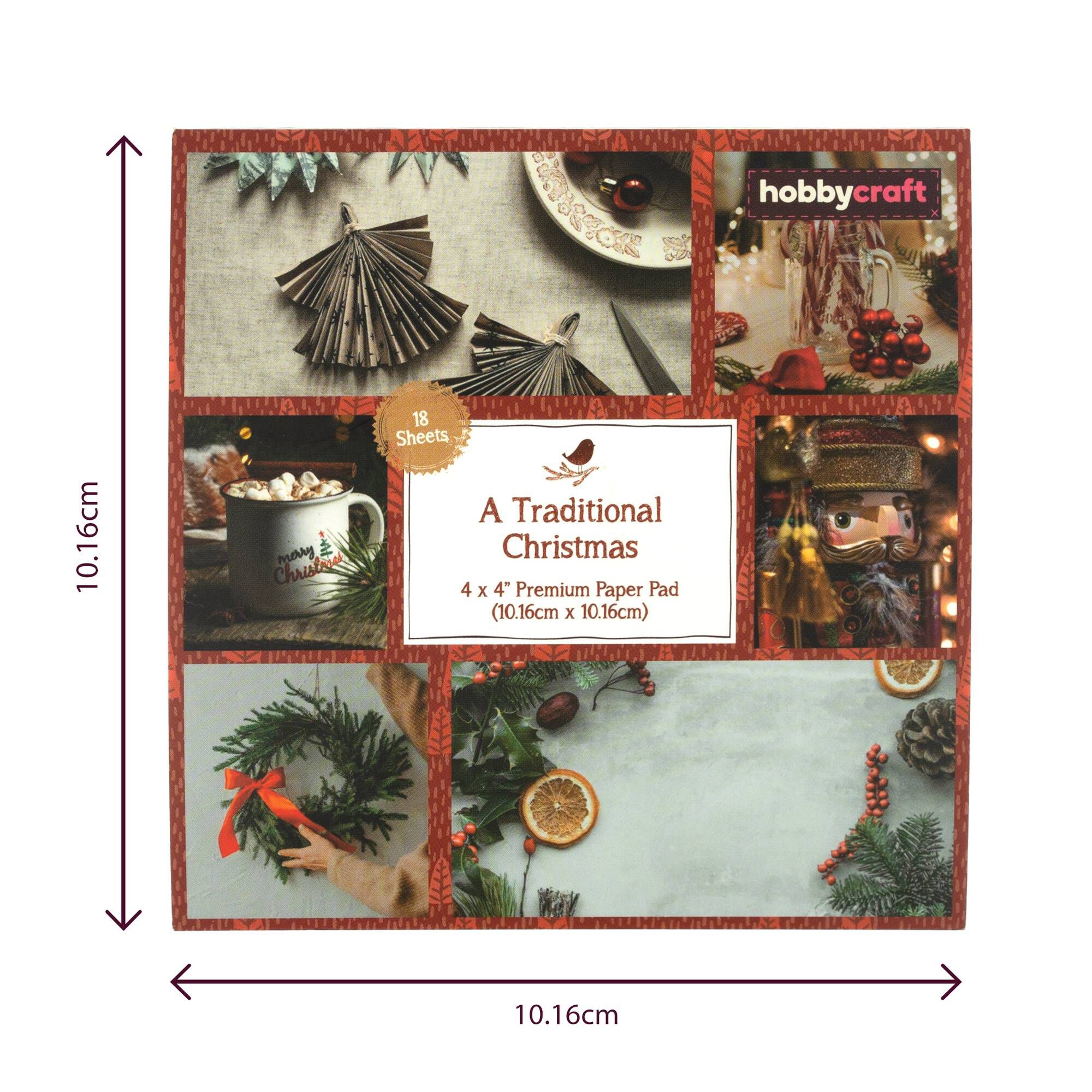 Traditional Christmas Paper Pad 4 x 4 Inches 18 Sheets | Hobbycraft
