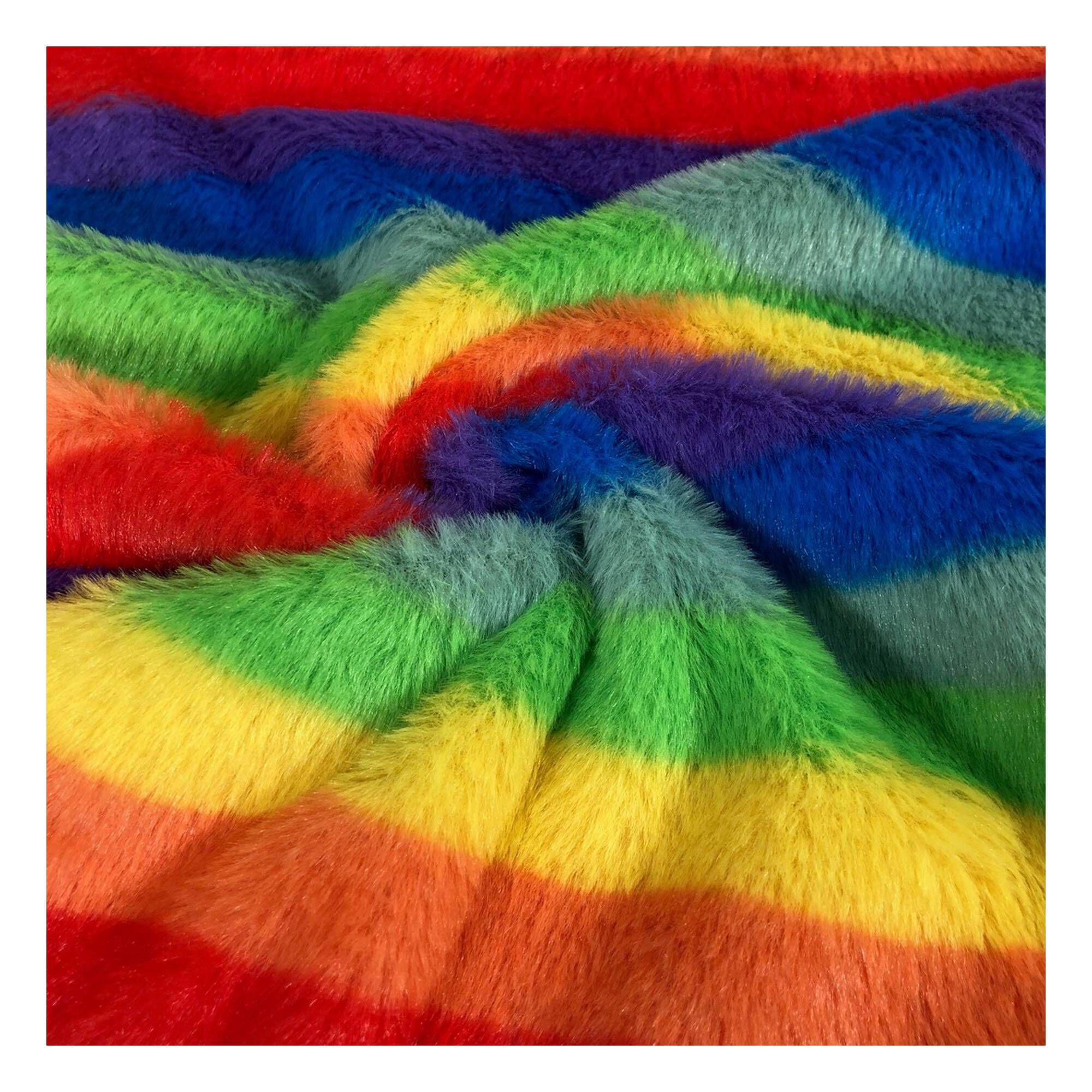 Large Stripe Rainbow Fur Fabric by the Metre | Hobbycraft
