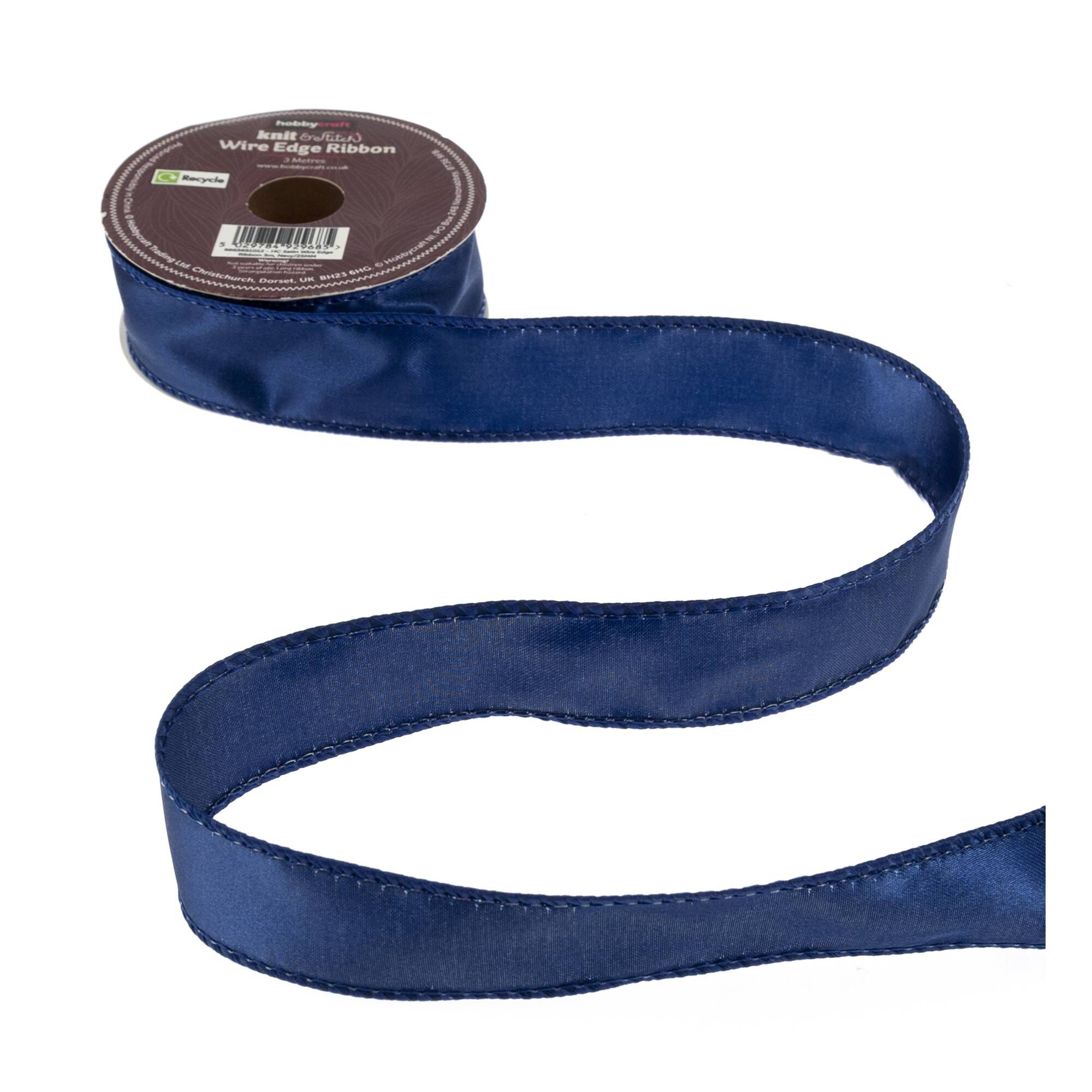 Navy Wire Edge Satin Ribbon 25mm x 3m | Hobbycraft