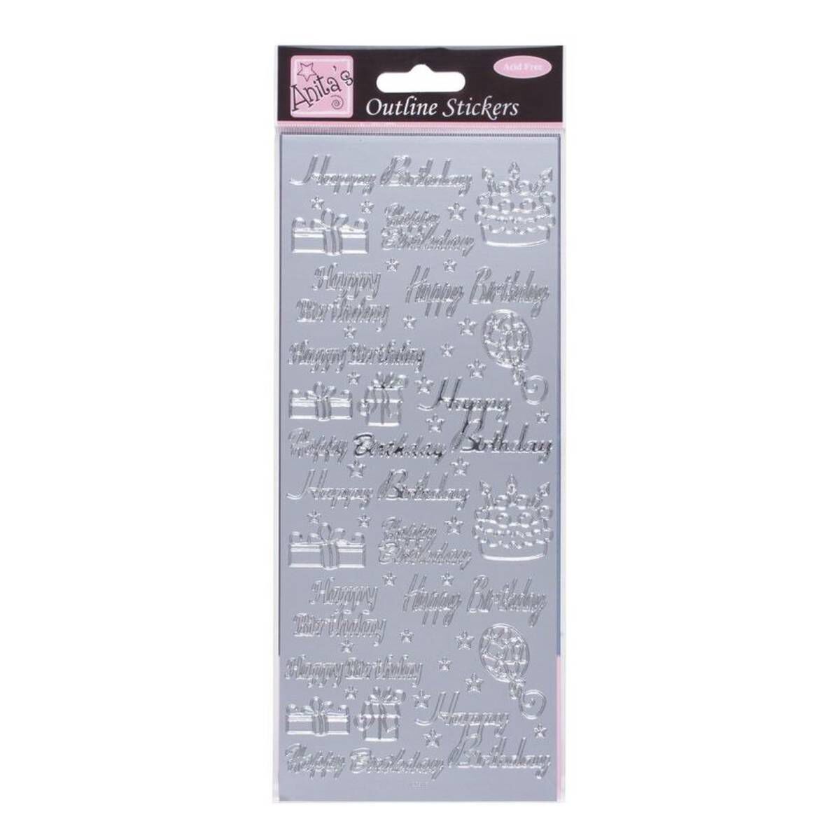 Anita's Silver Happy Birthday Outline Stickers | Hobbycraft