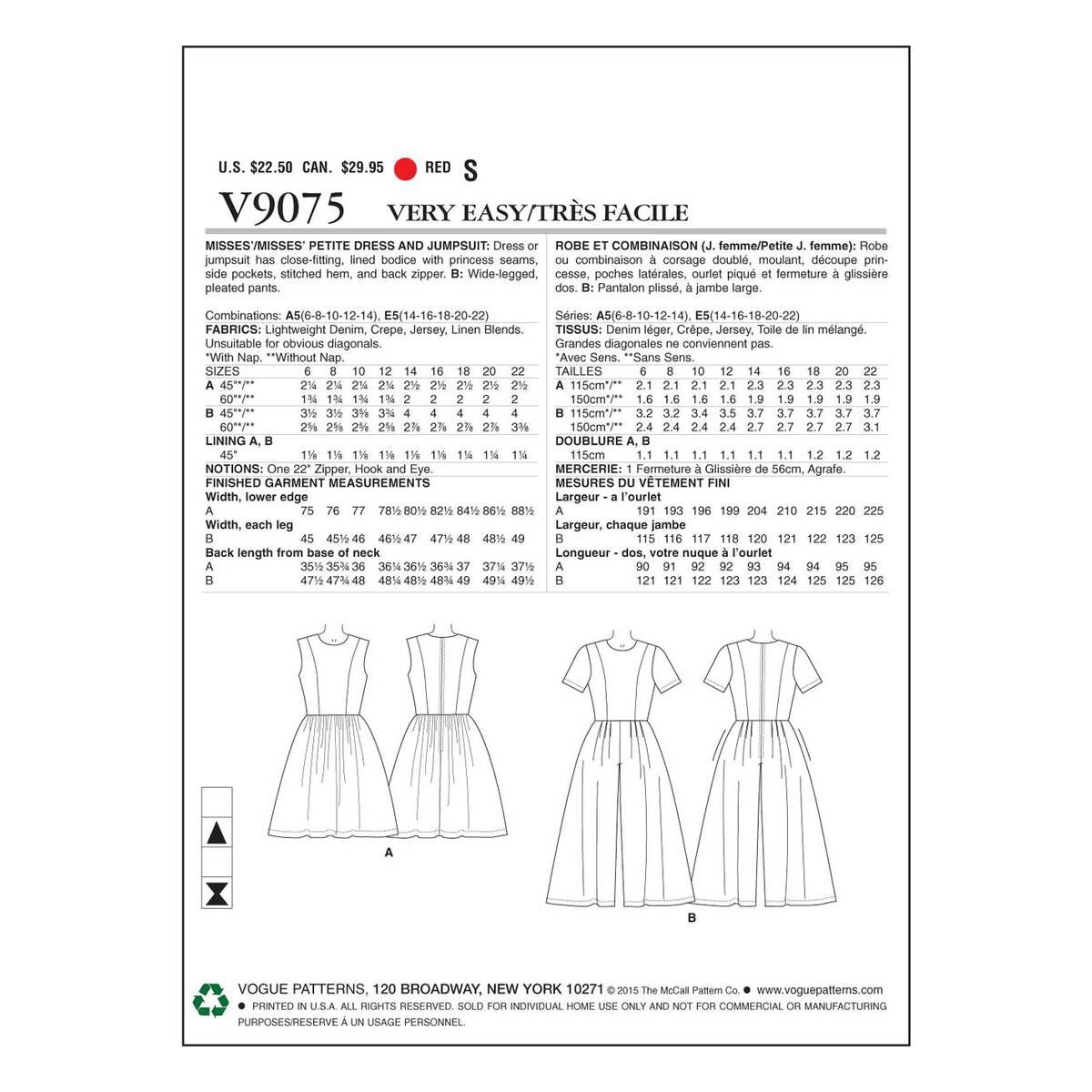 Vogue Dress and Jumpsuit Sewing Pattern V9075 (6-14) | Hobbycraft