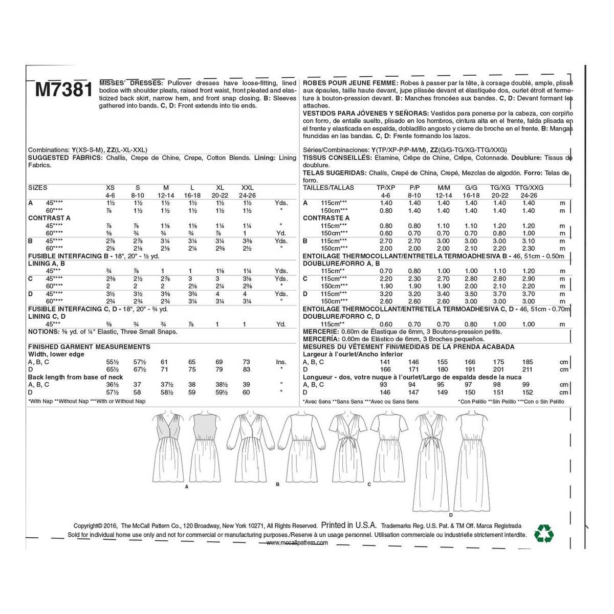 McCall’s Women’s Dress Sewing Pattern M7381 (XS-M) | Hobbycraft