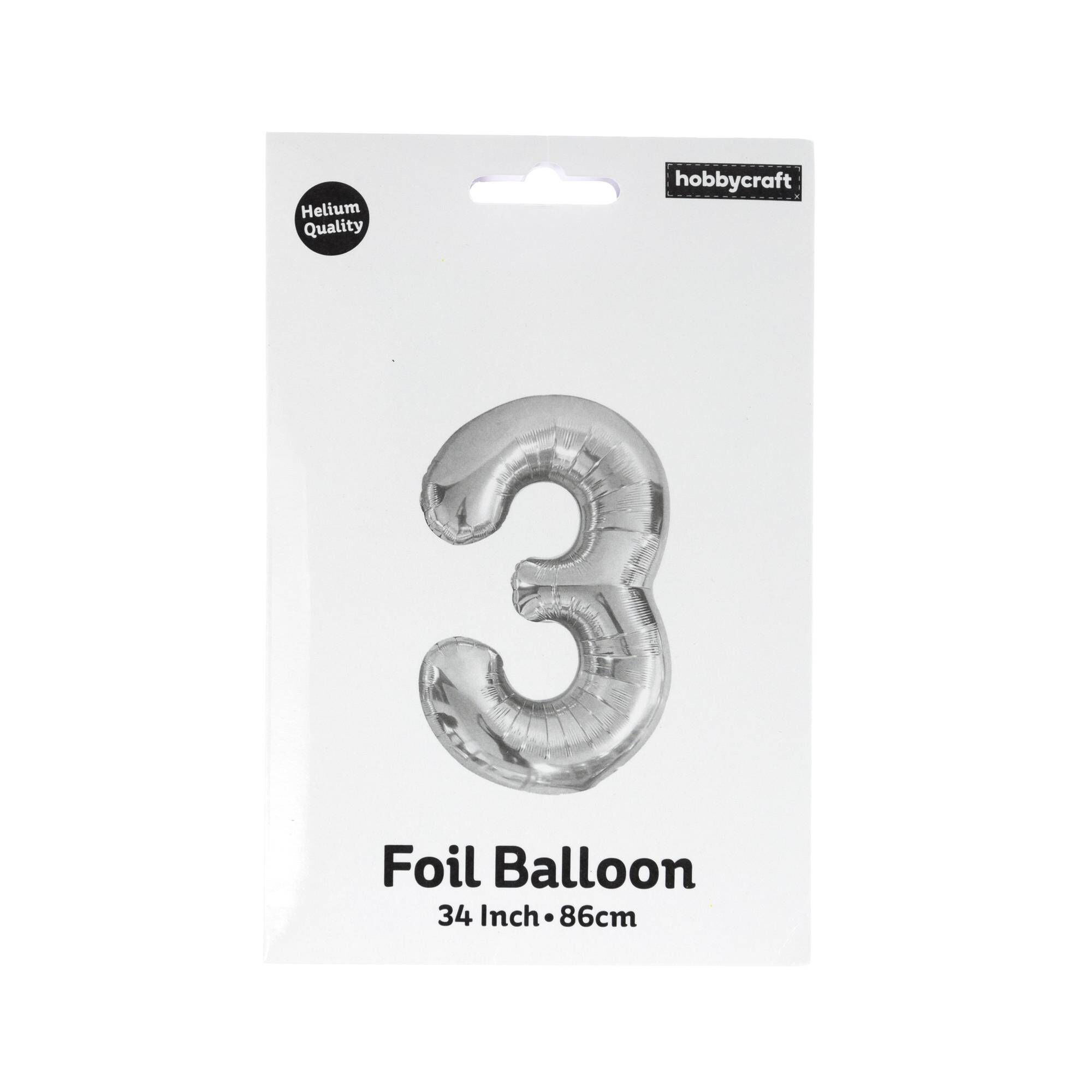Extra Large Silver Foil Number 3 Balloon | Hobbycraft