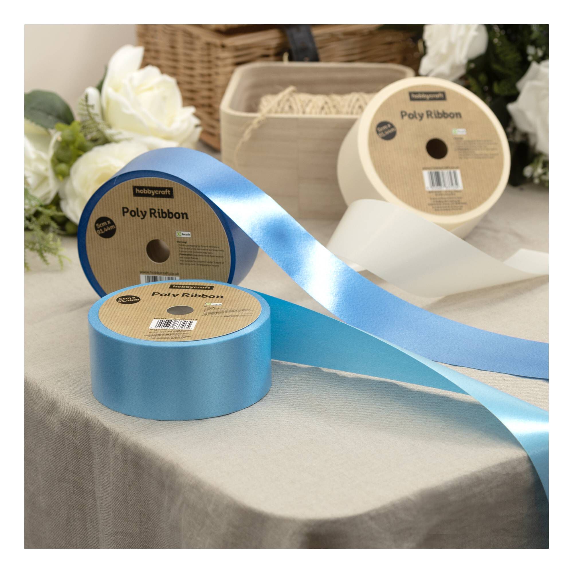 Light Blue Poly Ribbon 5cm x 91m | Hobbycraft
