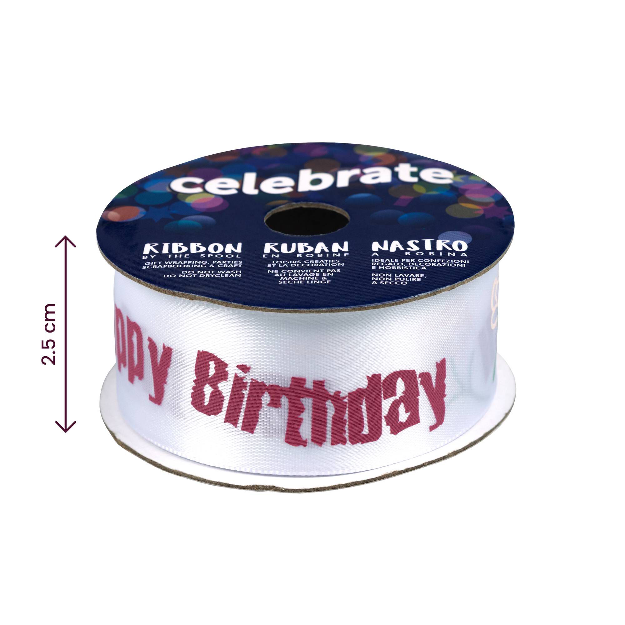 Hot Pink Happy Birthday Rose Ribbon 25mm x 3m | Hobbycraft