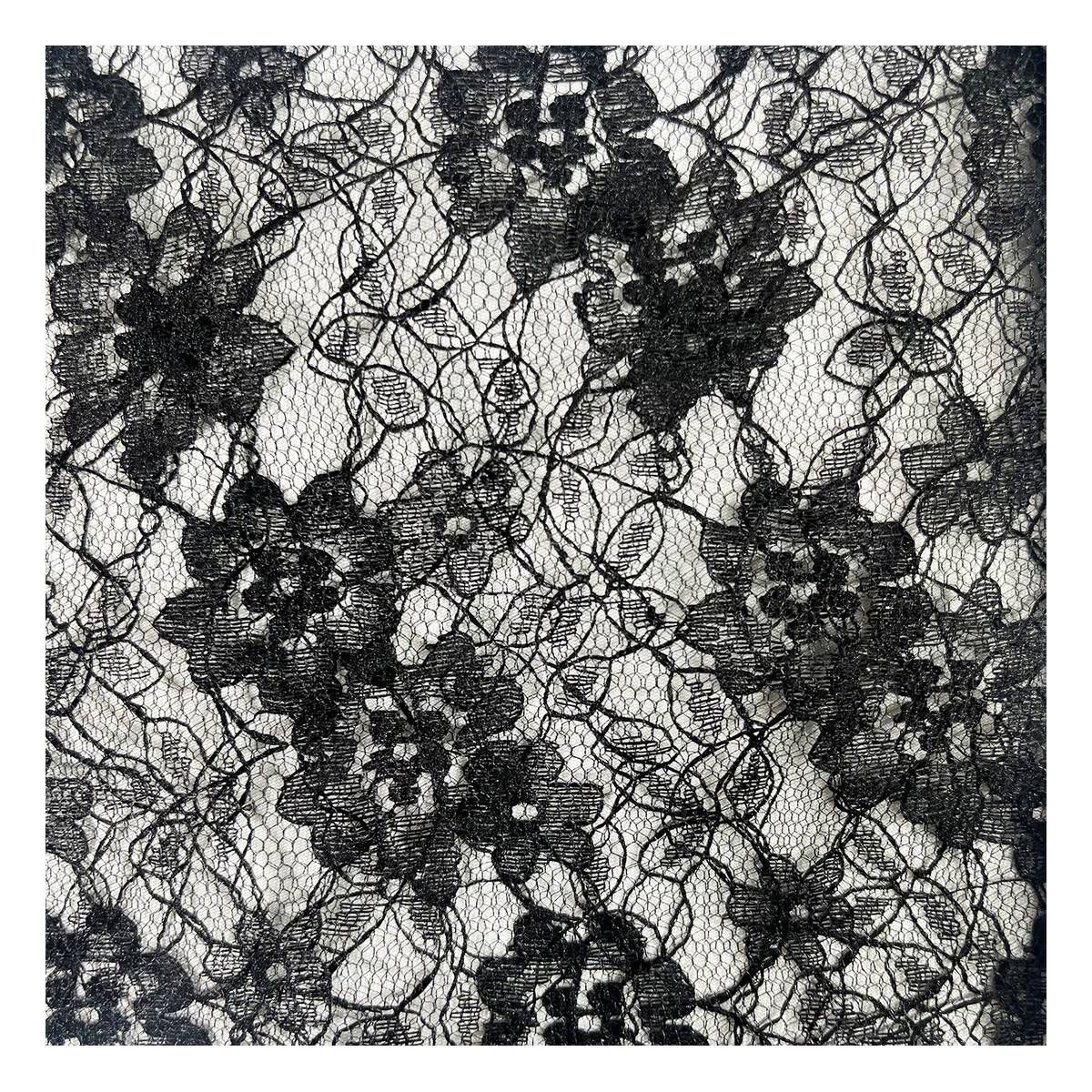 Black Polyester Floral Lace Fabric by the Metre | Hobbycraft