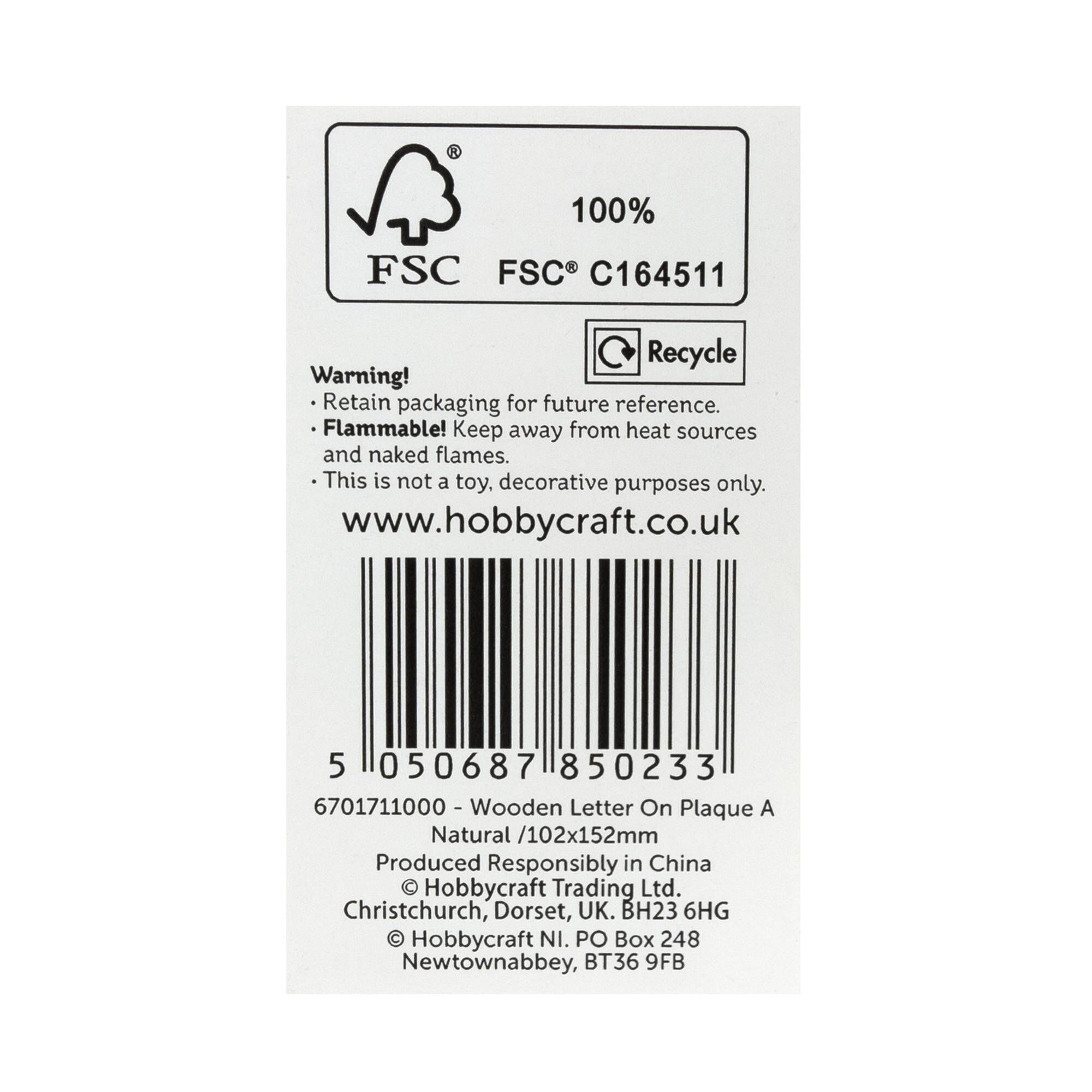 Wooden Letter A Plaque 10cm x 15cm | Hobbycraft