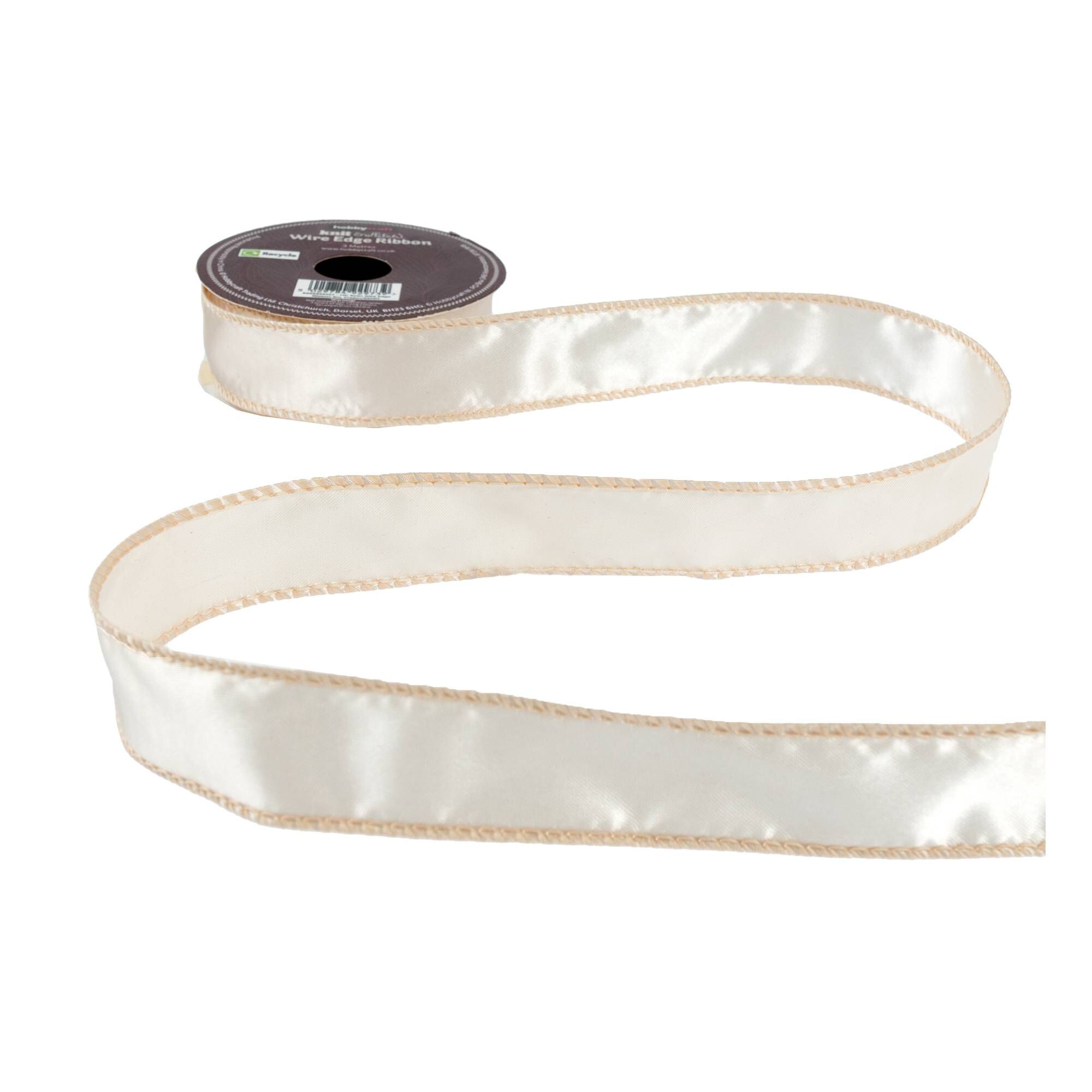 Cream Wire Edge Satin Ribbon 25mm x 3m | Hobbycraft