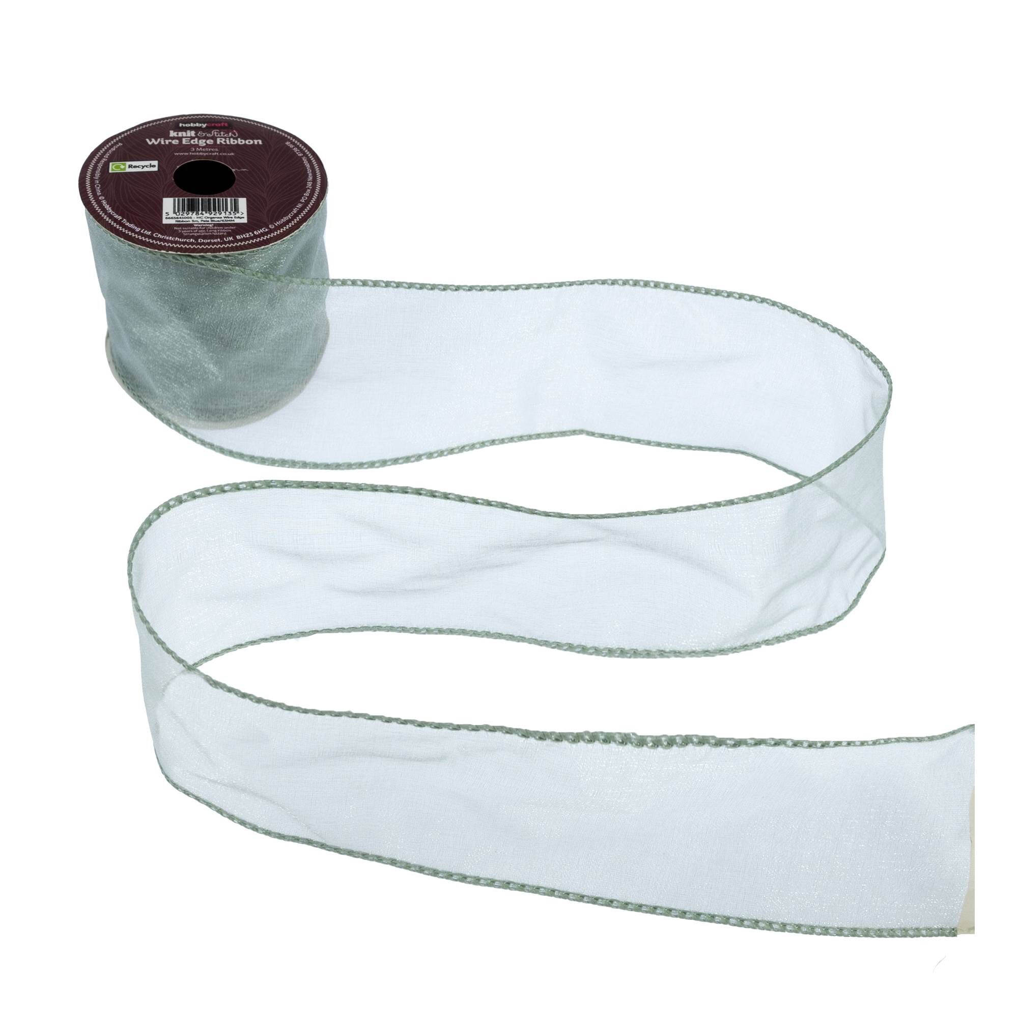 Pale Blue Wire Edge Organza Ribbon 63mm x 3m | Hobbycraft